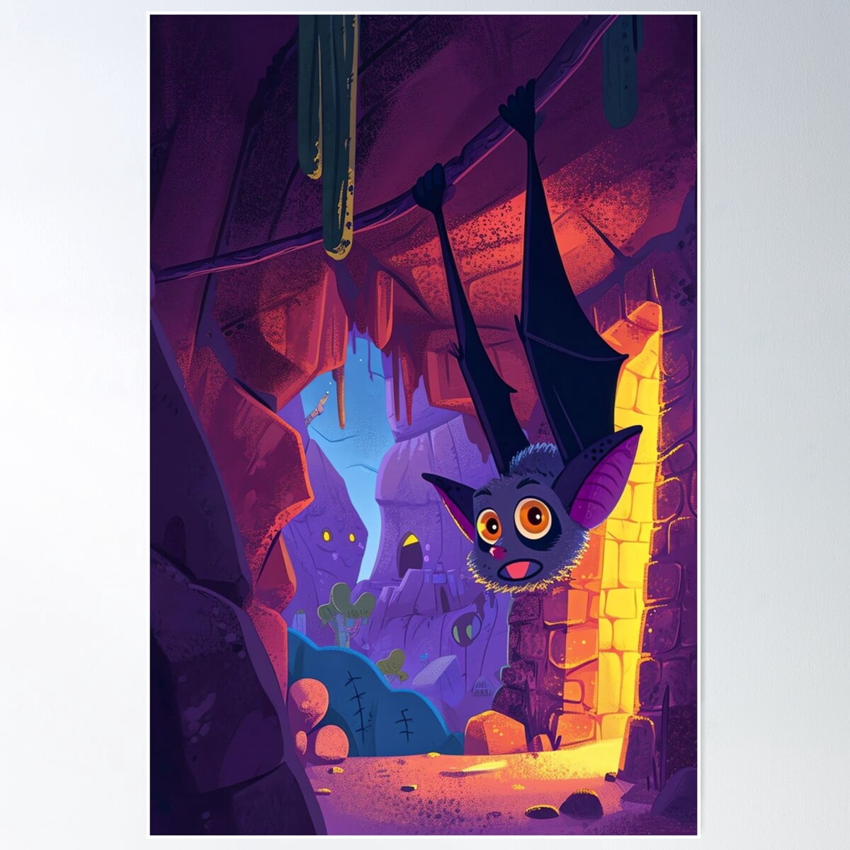 Whimsical Bat Cave Poster Wall Art, Modern Wall Decor For Living Room ...