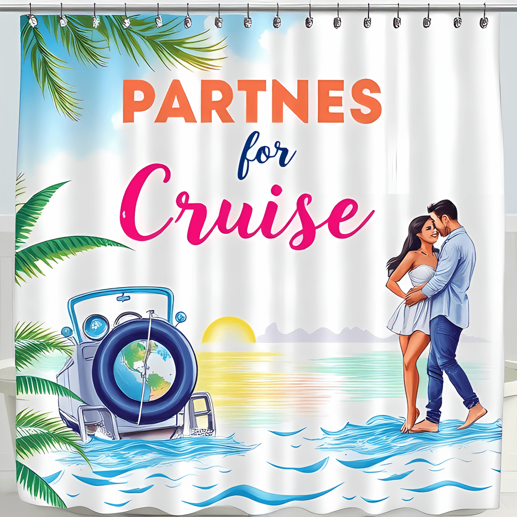 Whimsical Beach Scene Shower Curtain Sunset - "Partners for Cruise" - Perfect for a Fun Bathroom ...