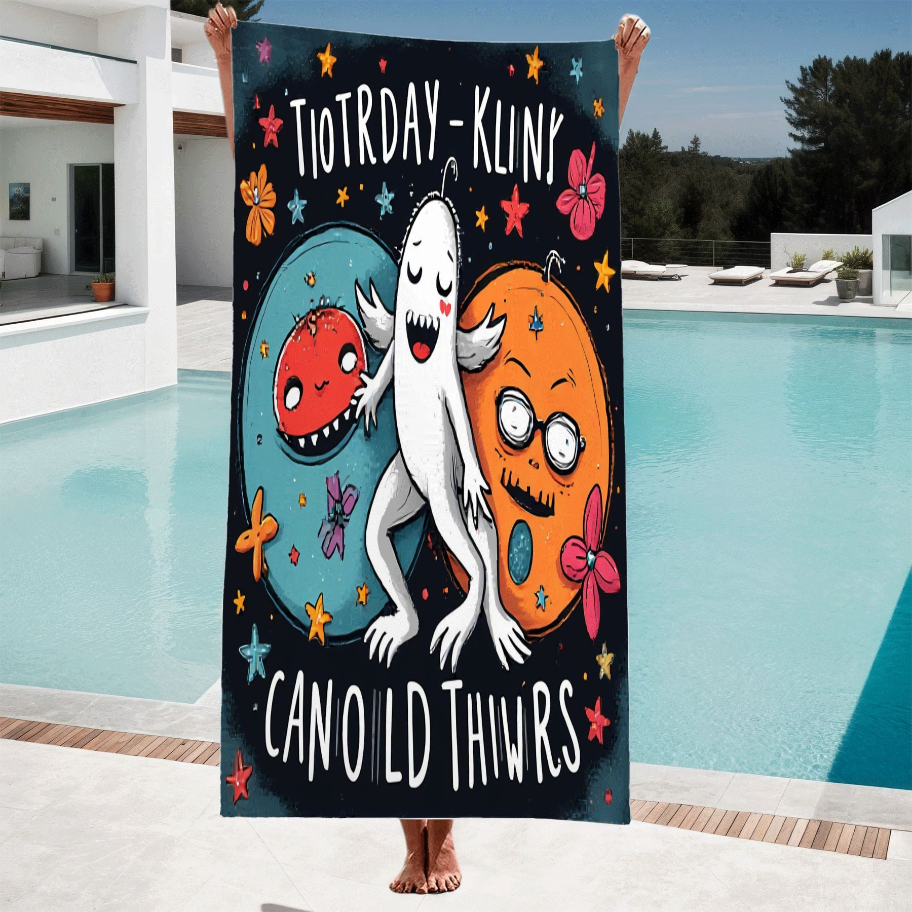 Whimsical Beach Towel with Colorful Creatures & Playful Patterns ...