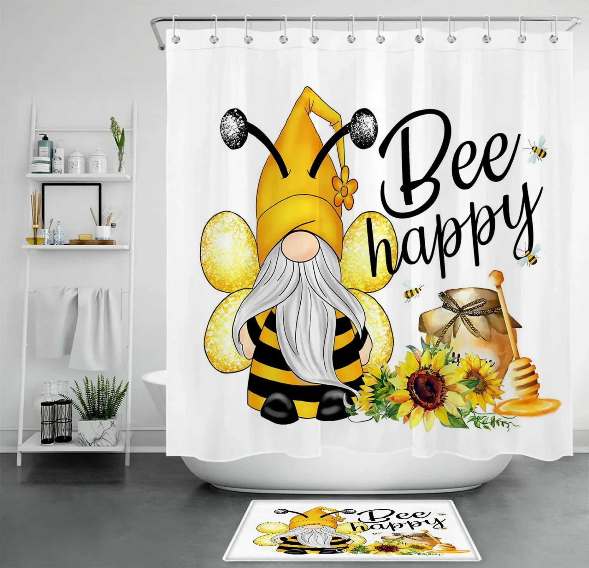 Whimsical Bee Gnome Sunflower Shower Curtain Set - Add a Touch of Charm ...