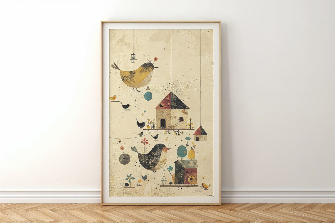 Whimsical Birdhouse Wall Art, Nursery Wall Art Kids Posters, Printable ...