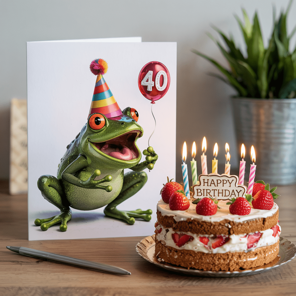 Whimsical Birthday Frog Greeting Card - Blank Inside with Envelope ...