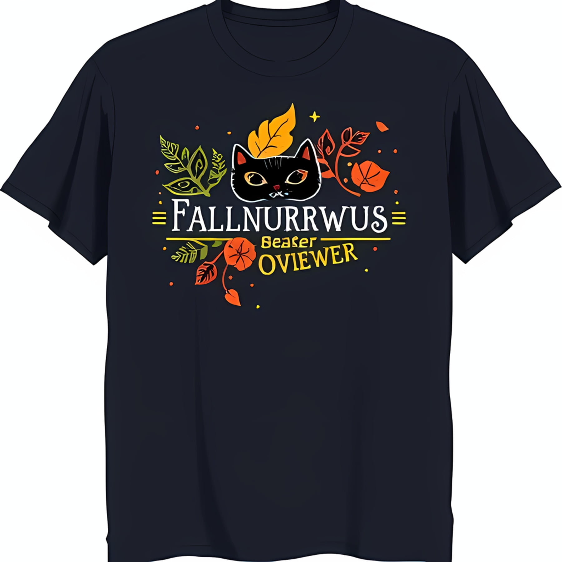 Whimsical Black Cat T-Shirt with Fall Foliage 'Fall Nurr wus' & 'Beater ...