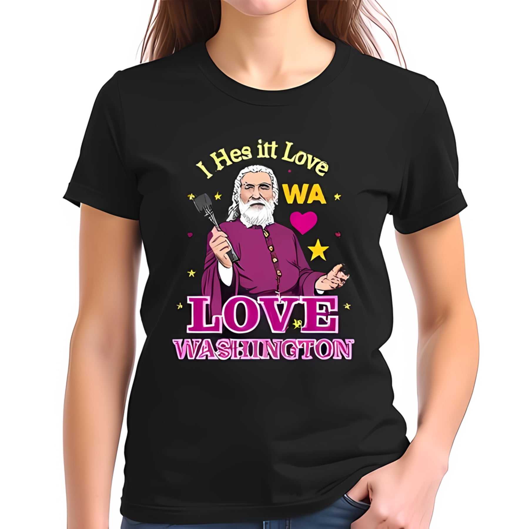 Whimsical Black Cotton Short Sleeve T-Shirt with Bearded Mystic Fly ...