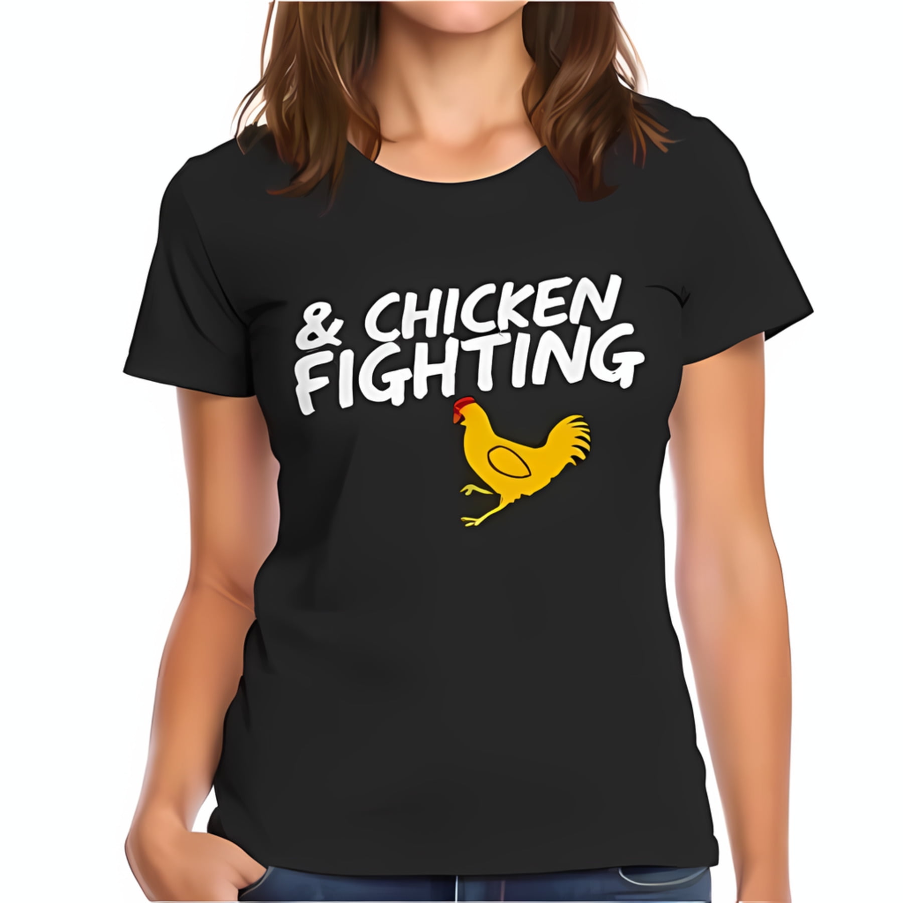 Whimsical Black Cotton Short Sleeve T-Shirt with Bold '& CHICKEN ...