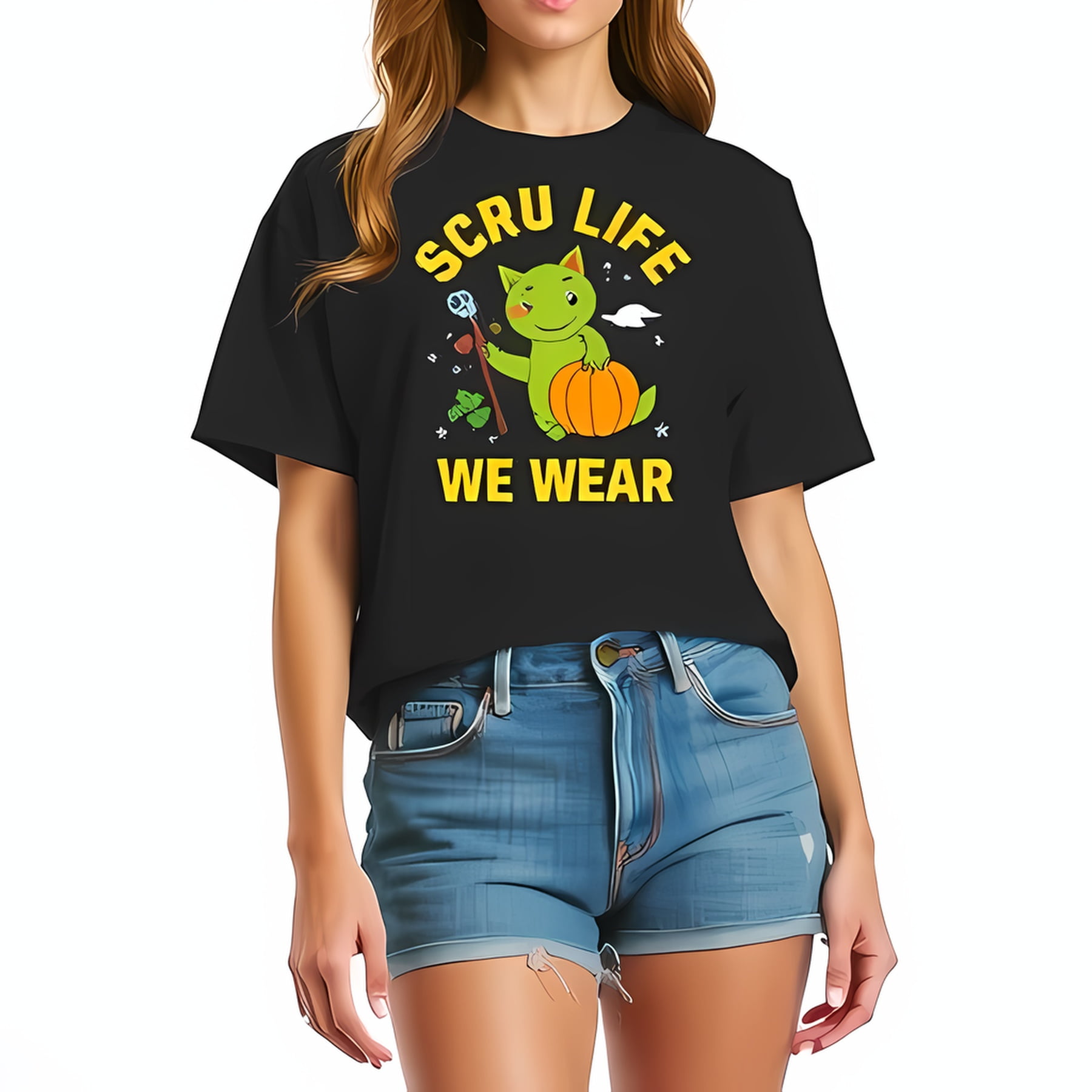 Whimsical Black Oversized T-Shirt with Cartoon Dragon Holding Pumpkin ...