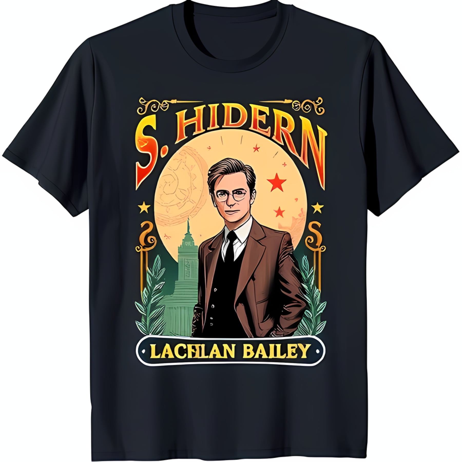 Whimsical Black T-Shirt Featuring Lachlan Bailey & 'S Hidern' Design ...