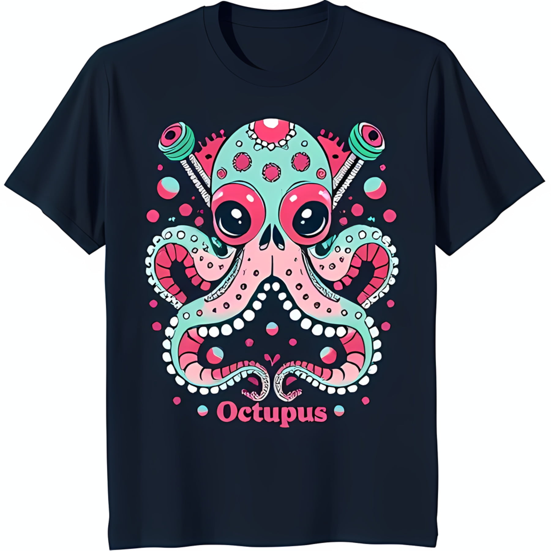 Whimsical Black T-Shirt with Colorful Octopus Graphic & Fun 'Octopus ...