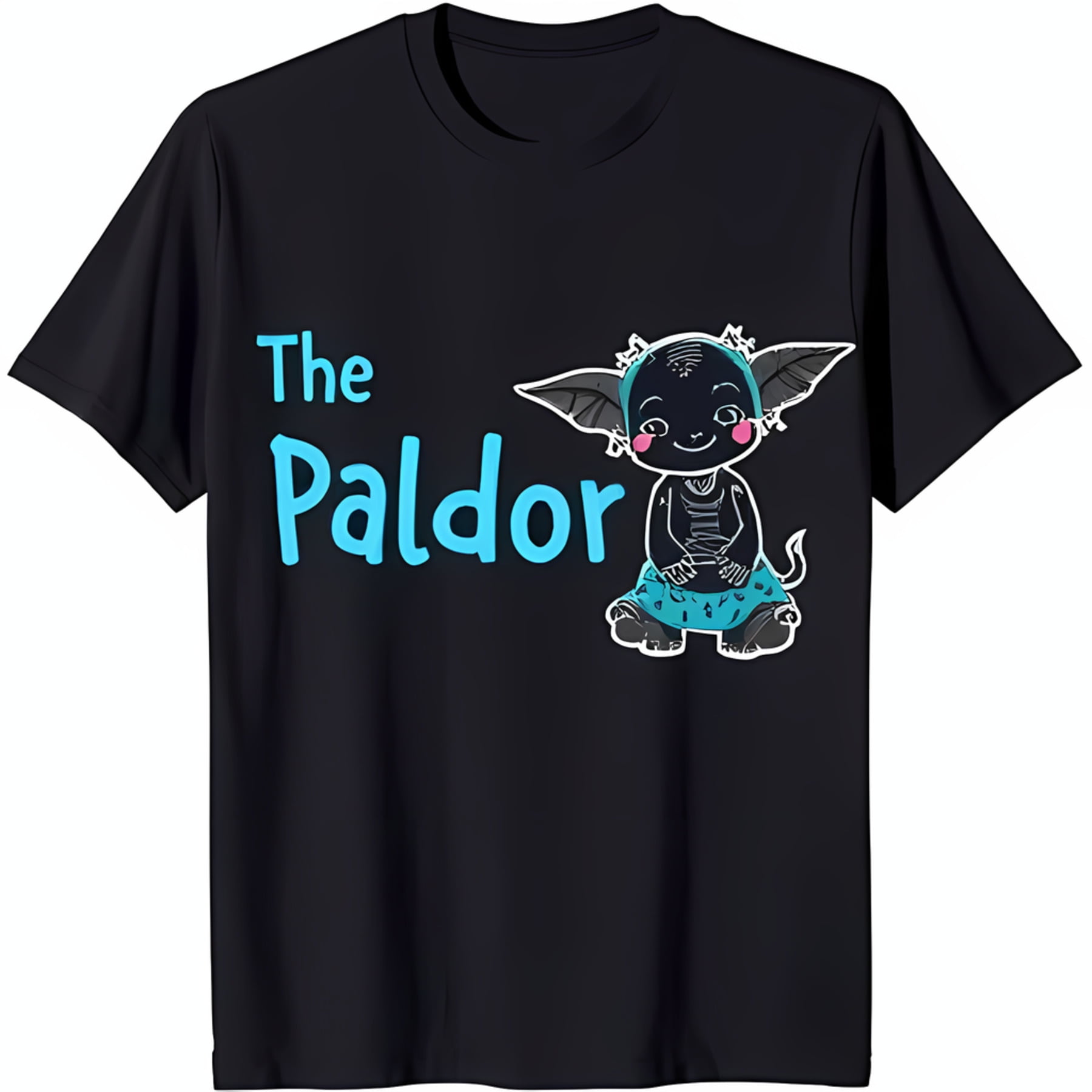 Whimsical Black Tee with Light Blue Creature Graphic Cute & Playful ...