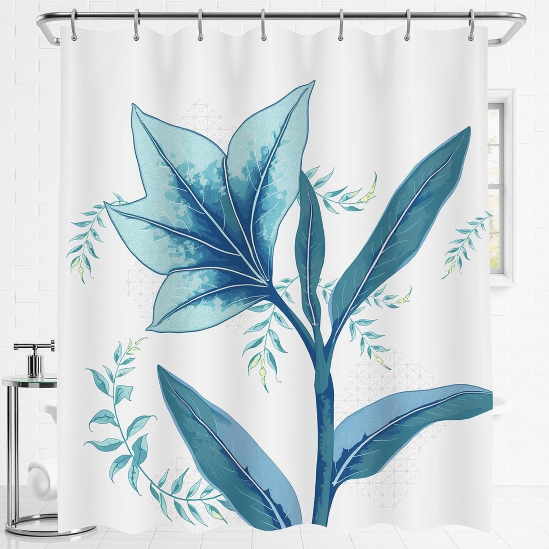 Whimsical Blue Flower Shower Curtain - Elegant Design for Modern ...