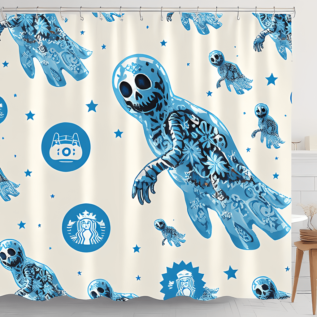 Whimsical Blue Ghosts Shower Curtain - Floral Design Soft Background ...