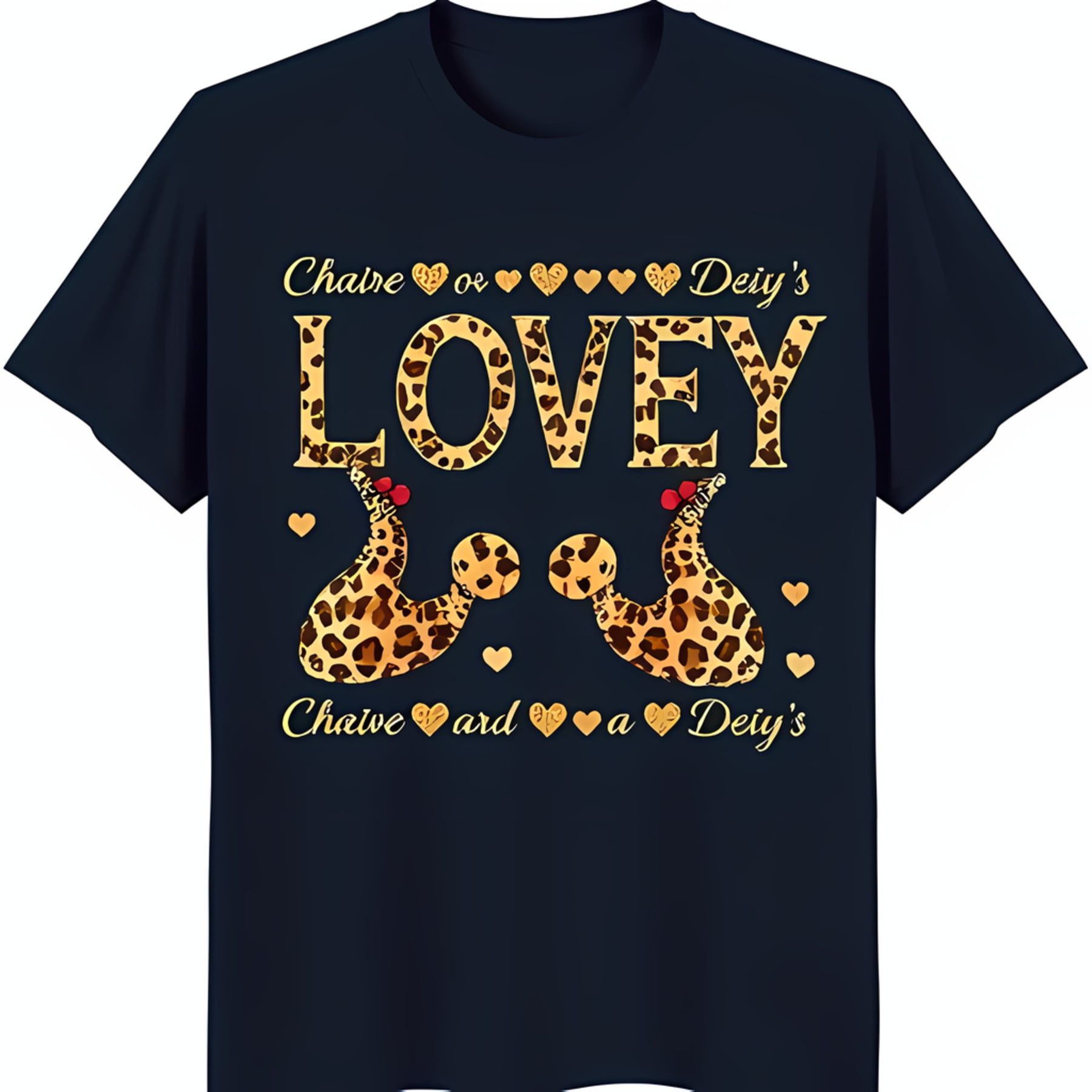 Whimsical Blue Neck T-Shirt with Gold Print Design 'Chaive or Deiy's ...