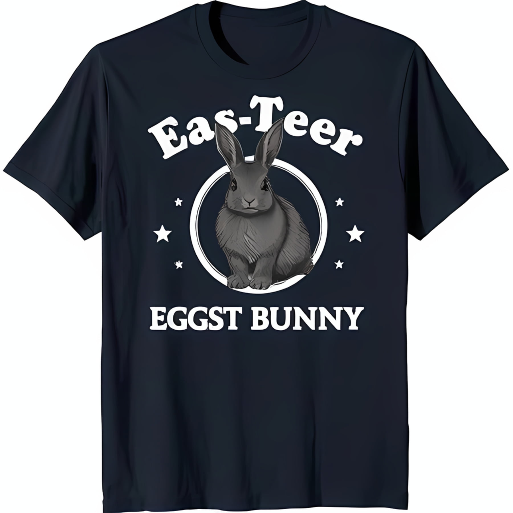 Whimsical Blue T-Shirt with Graphic & Stars 'Eas Teer Eggst ' Design ...