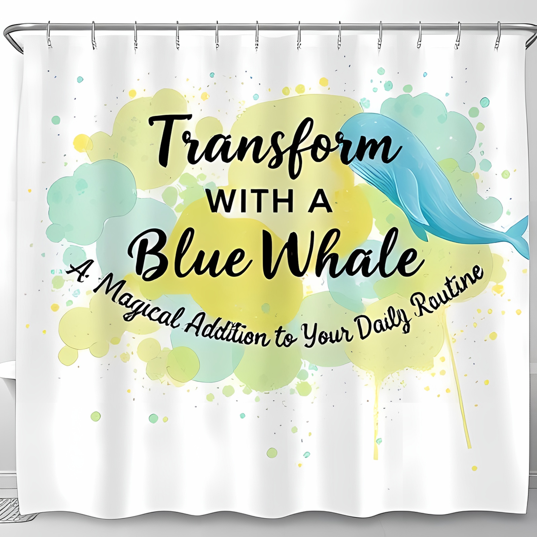 Whimsical Blue Whale Shower Curtain with Inspirational Message ...