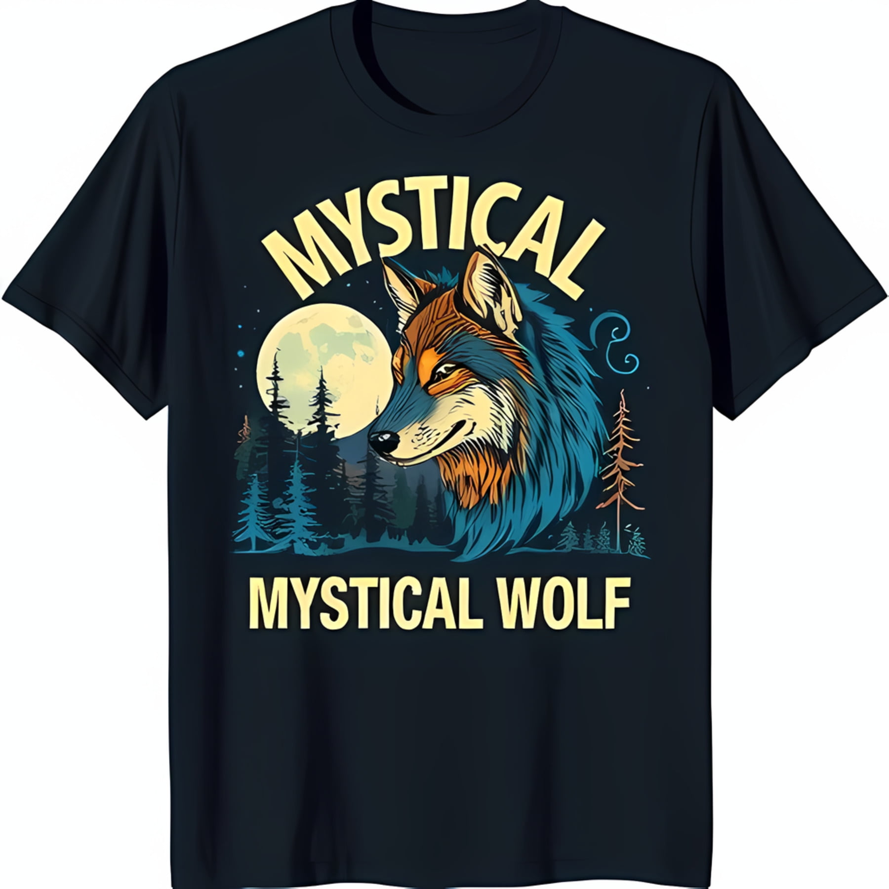 Whimsical Blue and T-Shirt with Full Moon & Forest Design Mystical ...
