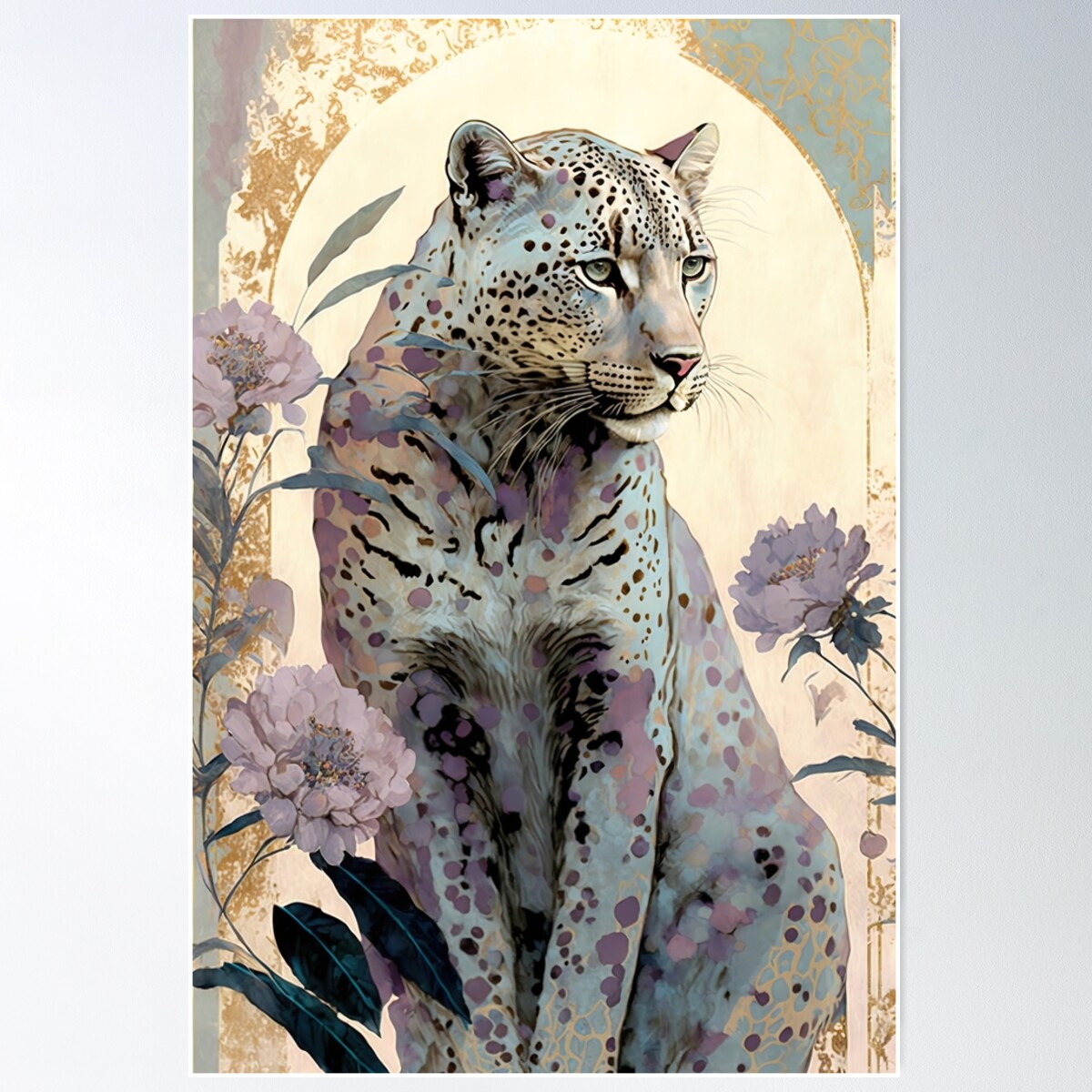 Whimsical Boho Floral Leopard Poster Wall Art, Modern Wall Decor For ...