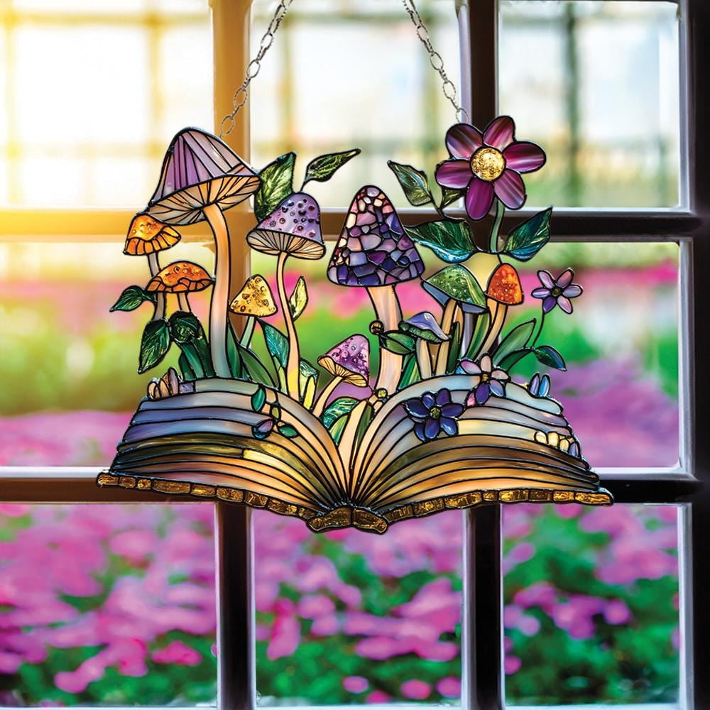 Whimsical Book Acrylic Suncatcher Faux Stained Glass Window Hanging ...