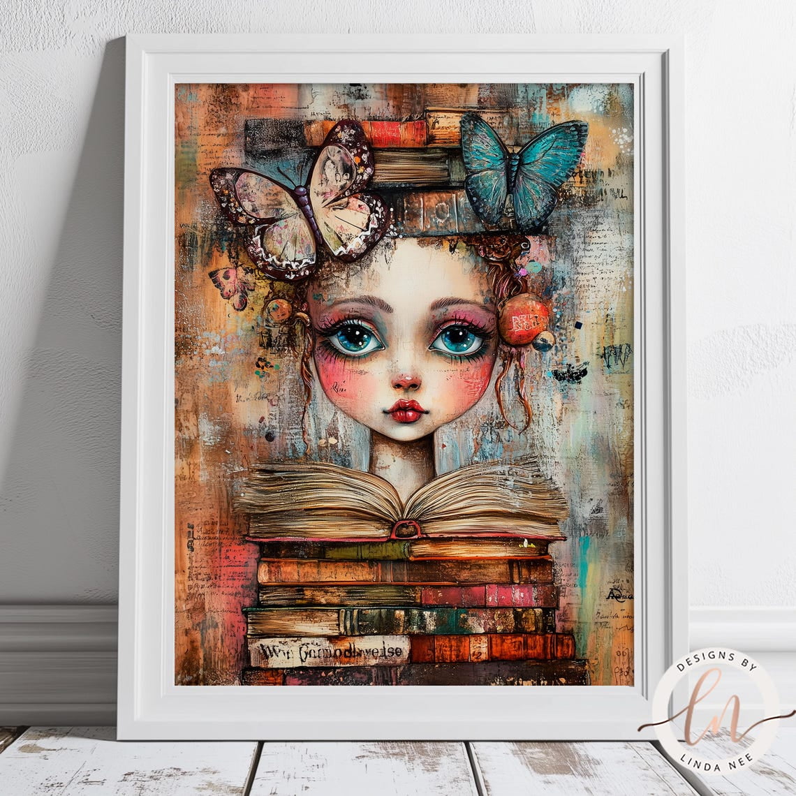 Whimsical Book Lover Art Print, Girl Reading Painting, Light Academia ...