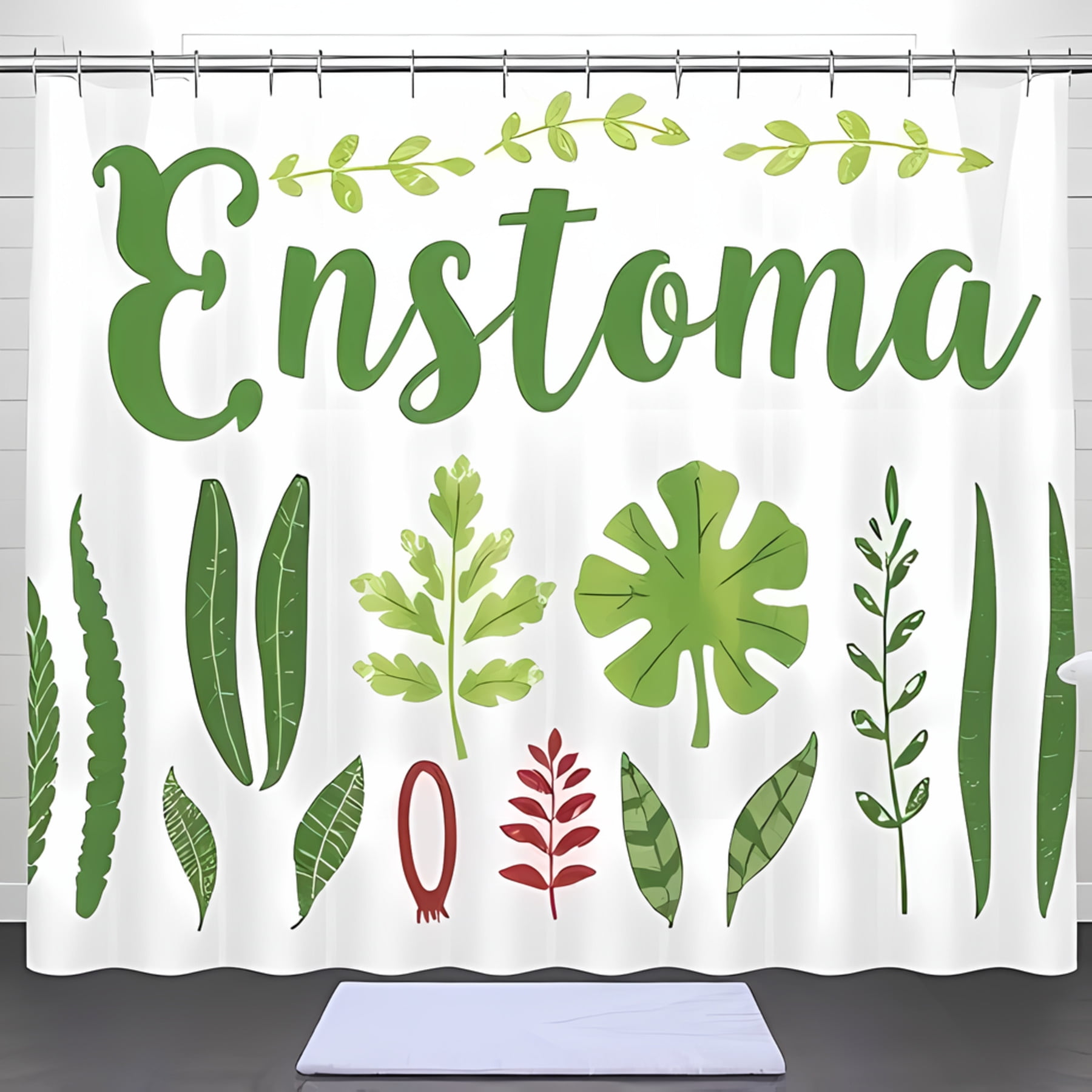 Whimsical Botanical Shower Curtain with 'Enstoma' in Verdant Script ...
