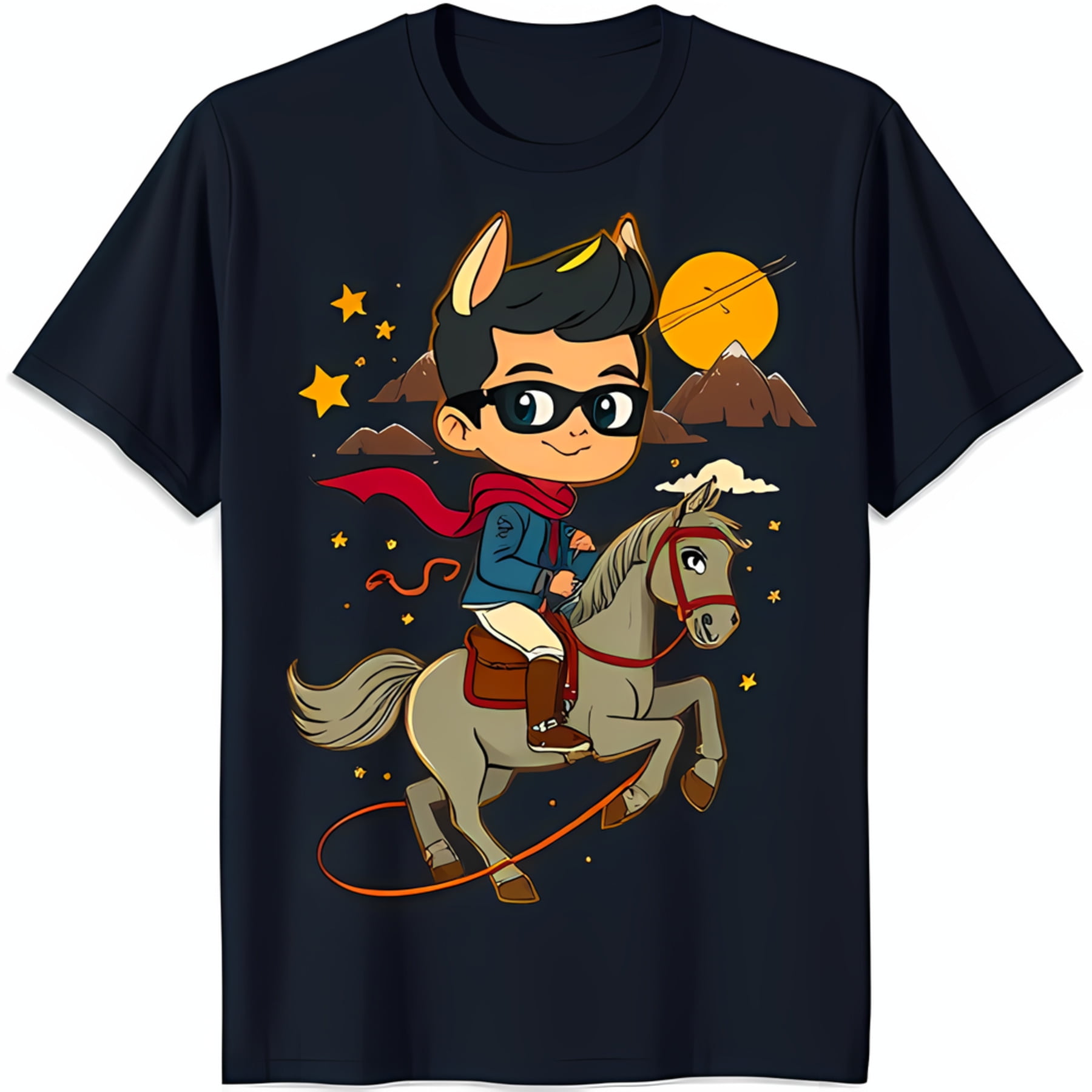 Whimsical Boy on Horseback T-Shirt Night Sky Adventure Design Casual ...
