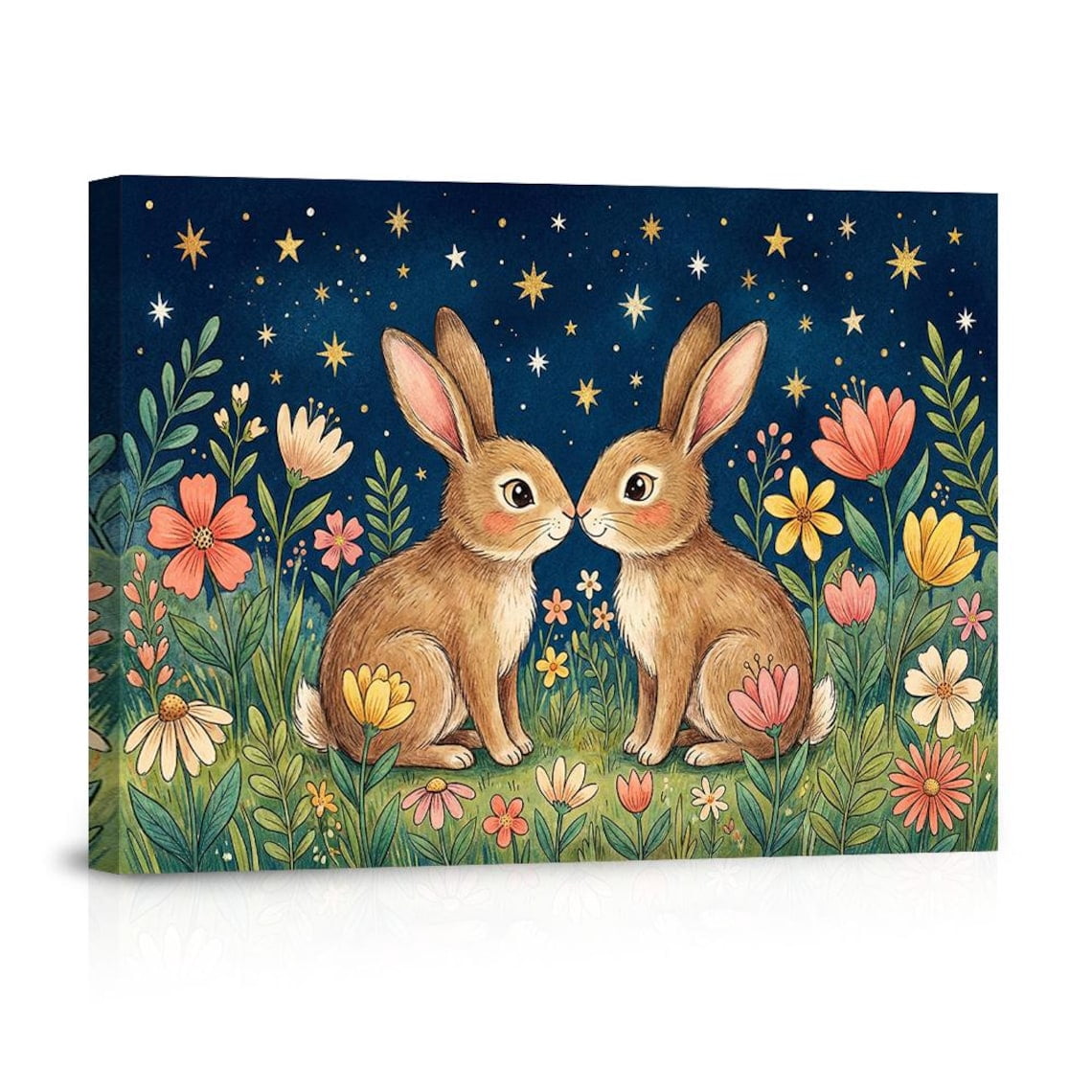 Whimsical Bunnies In Starry Flower Field Charming Home Modern For ...