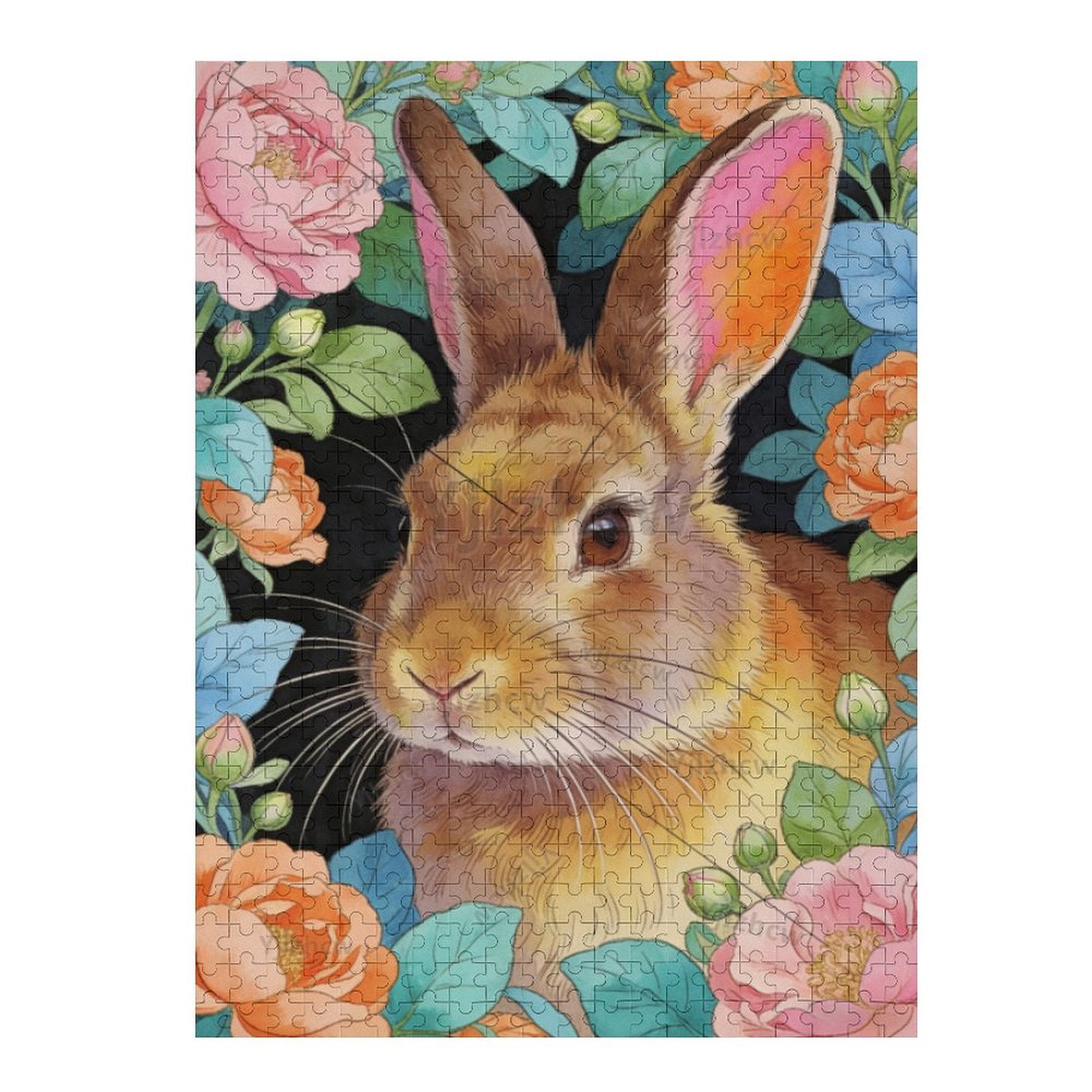 Whimsical Bunny in Colorful Flower Garden Wooden Puzzle 500 Pieces ...