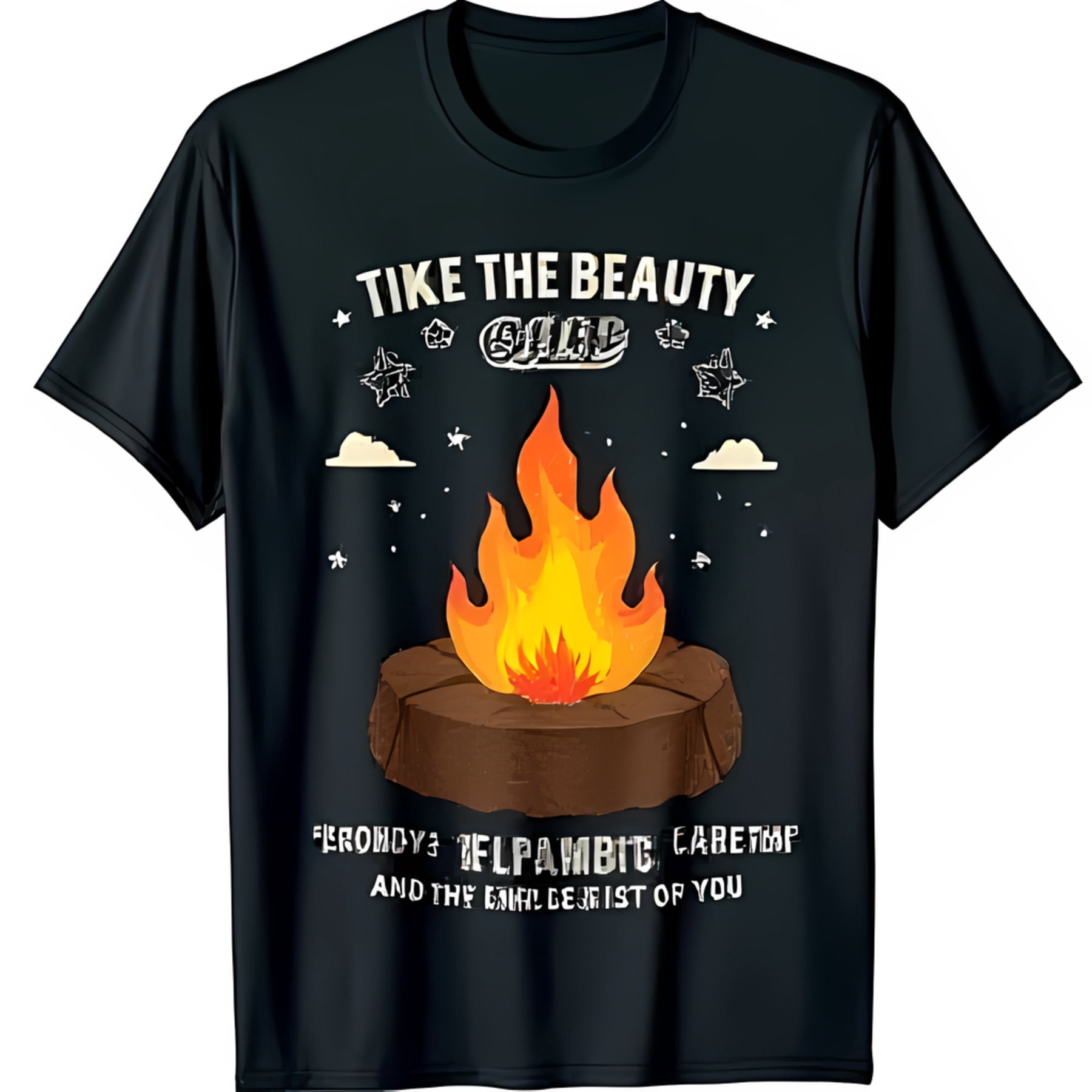 Whimsical Campfire Graphic Black T-Shirt Tike the Beauty of Fire Design ...