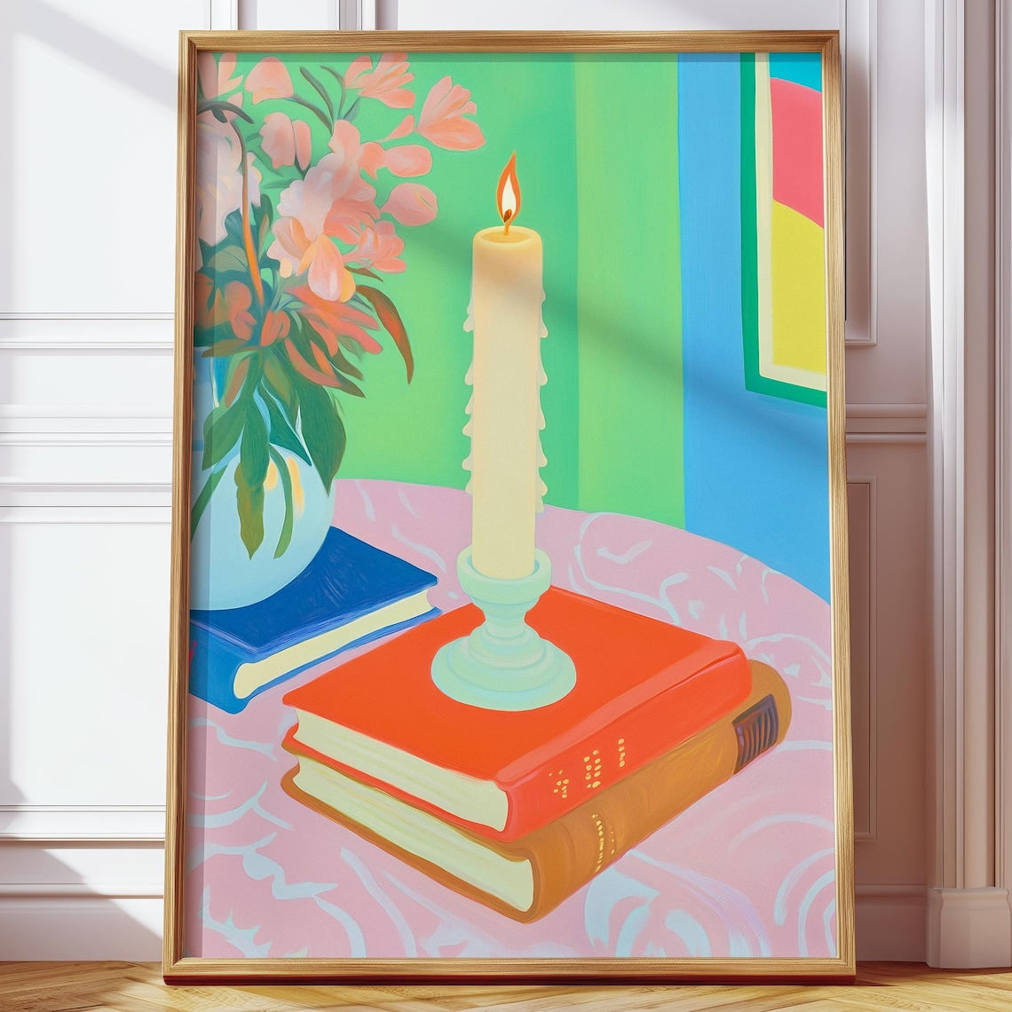 Whimsical Candle And Books Poster – Soft Tones Girly Decor For Cozy ...