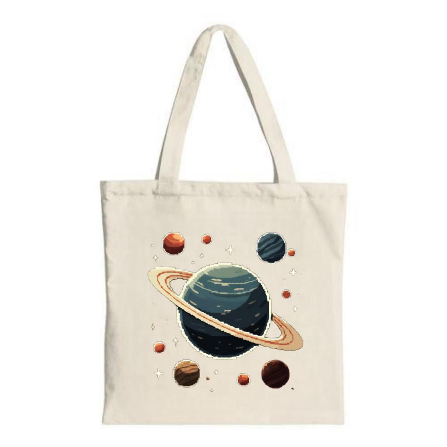 Whimsical Canvas Tote Bag with Artistic Planet and Star Design - Space ...