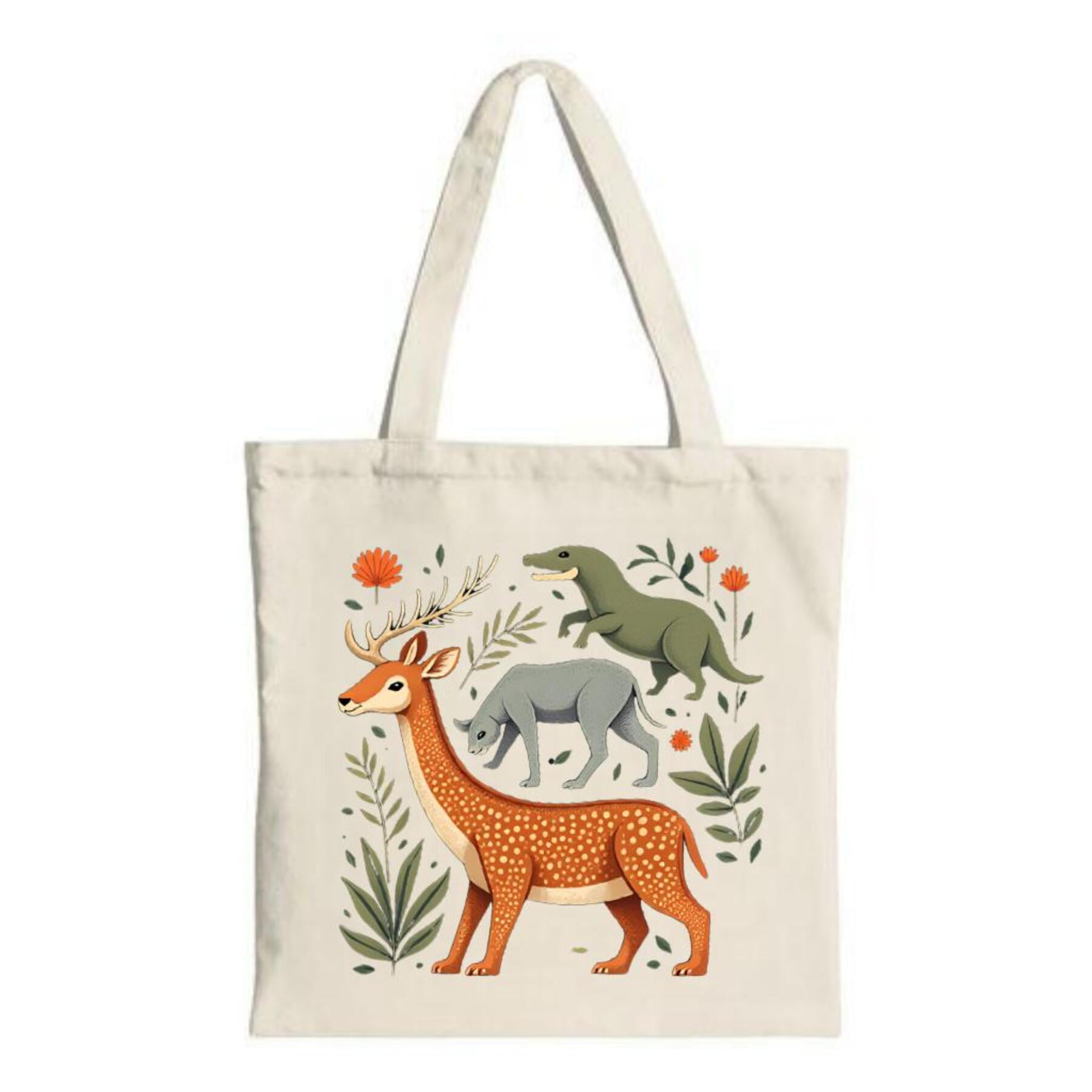 Whimsical Canvas Tote Bag with Vibrant Deer Small Mammal and Design ...