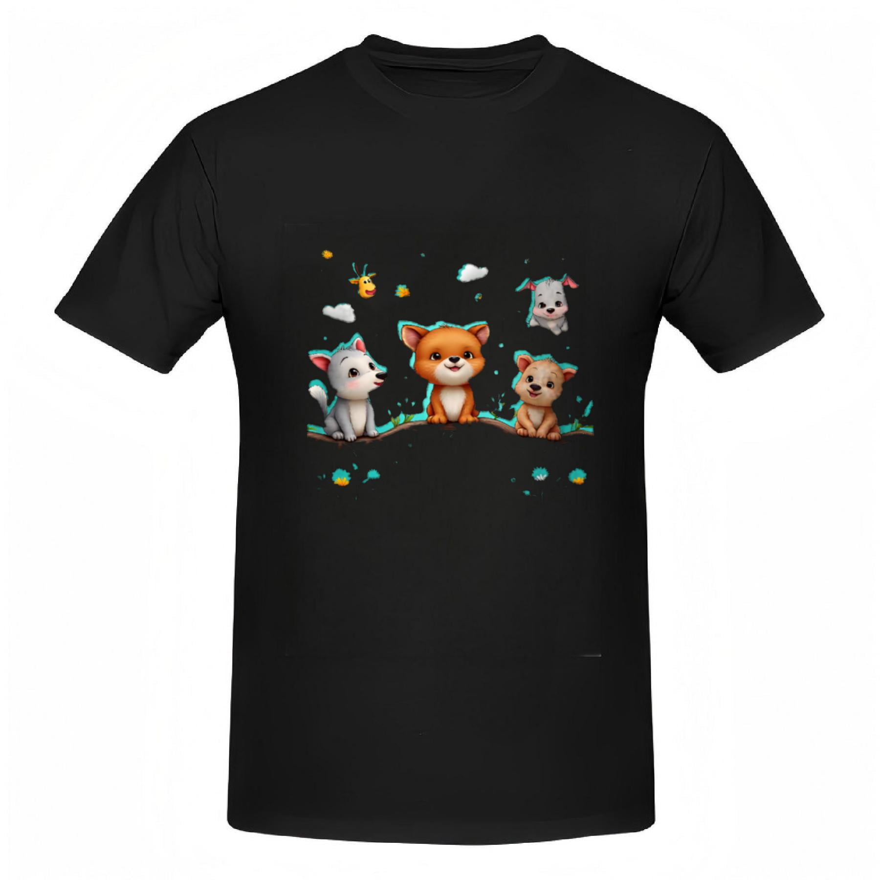 Whimsical Cartoon Animal Print Cotton Short Sleeve T-Shirts for Women ...
