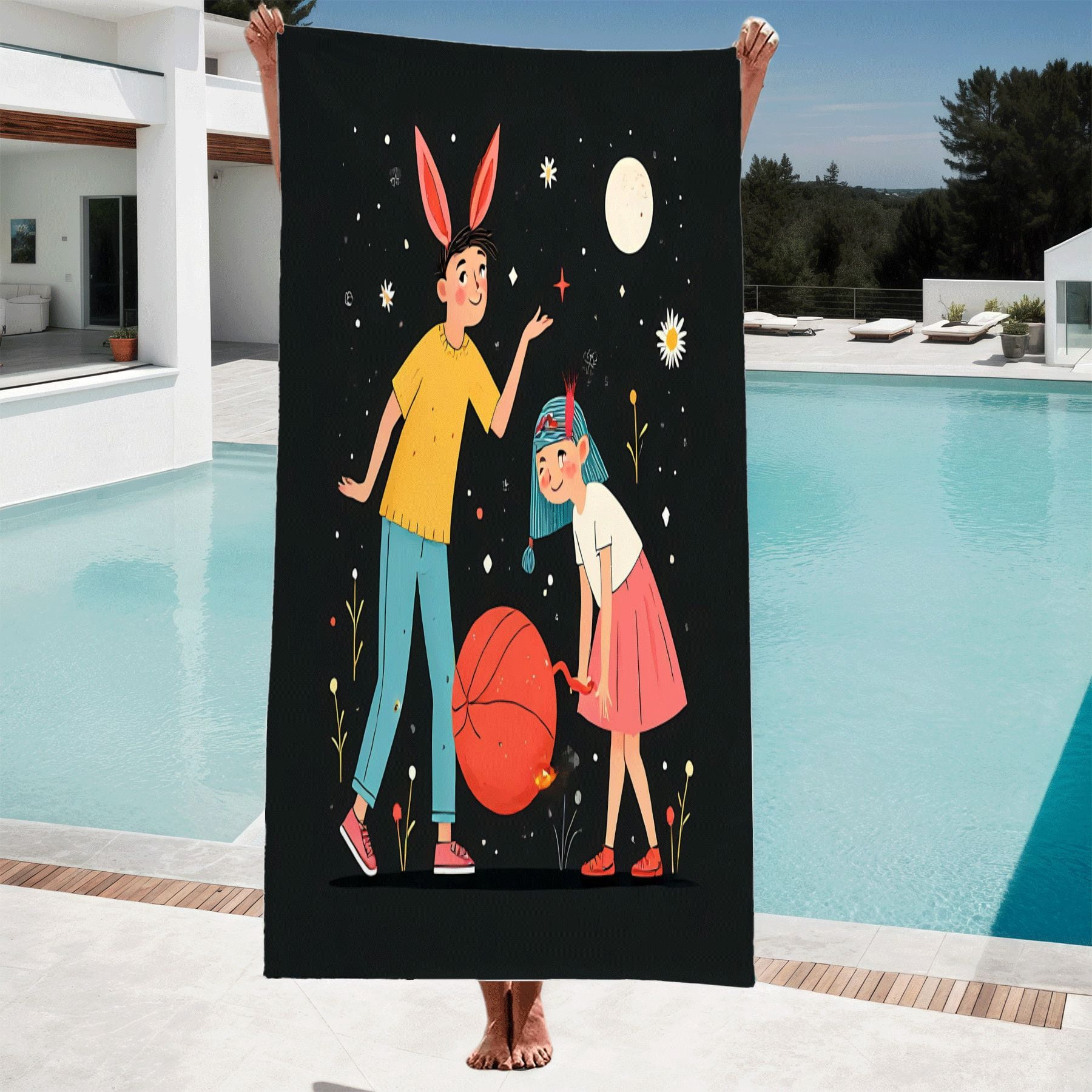 Whimsical Cartoon Beach Towel - Ears & Balloon Design Perfect for Pool ...