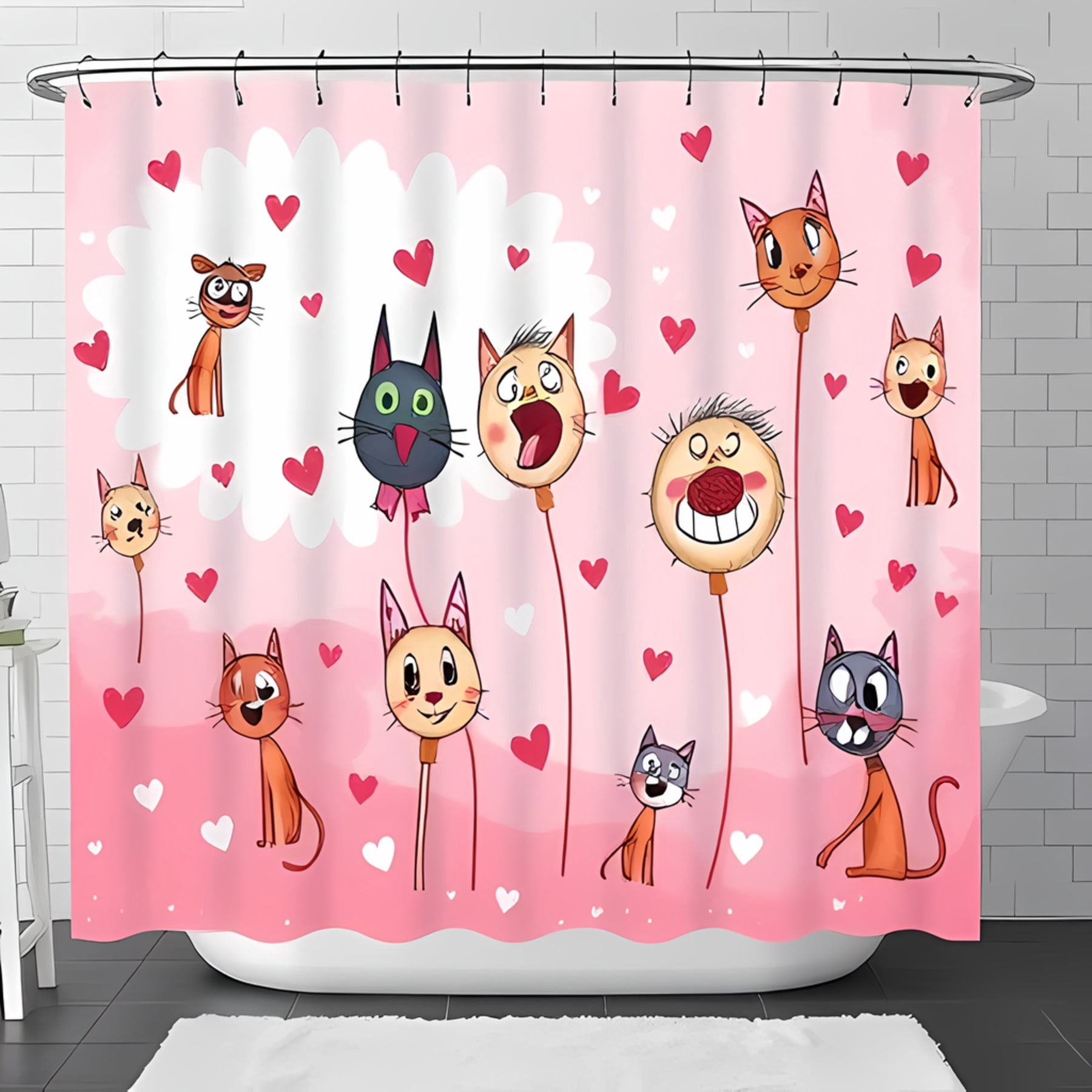 Whimsical Cartoon Cats Shower Curtain - Playful Design with Large Eyes ...