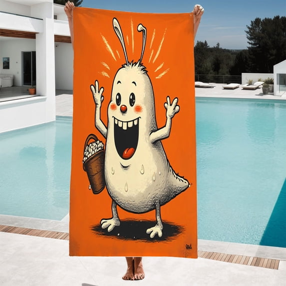Whimsical Cartoon Character Beach Towel - Cheerful Fluffy Design with ...