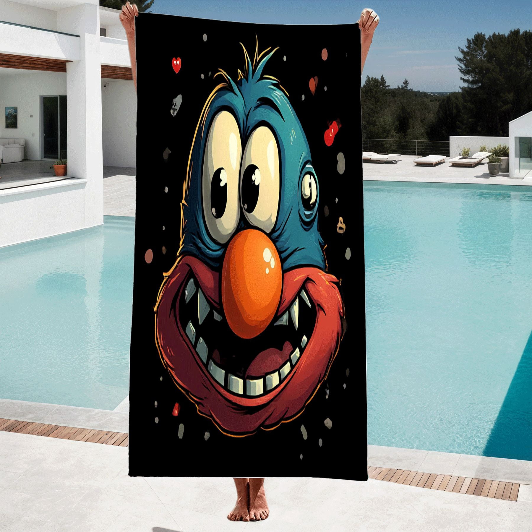 Whimsical Cartoon Character Beach Towel - Playful Design with Colorful ...