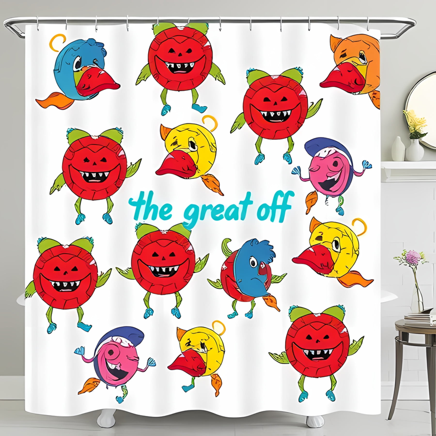 Whimsical Cartoon Character Shower Curtain - Colorful Grinning ...