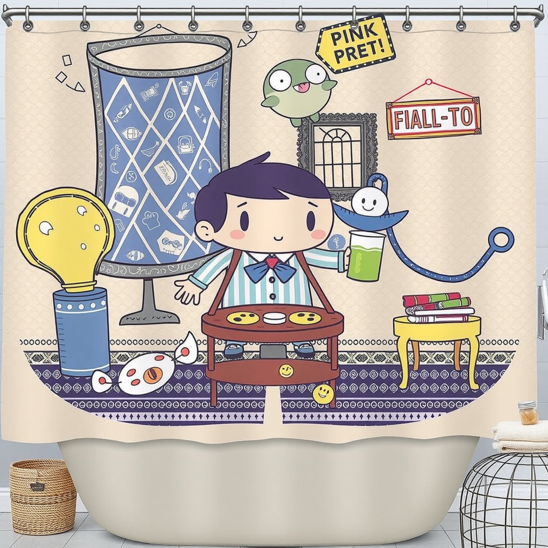 Whimsical Cartoon Character Shower Curtain Playful Design - Walmart.com