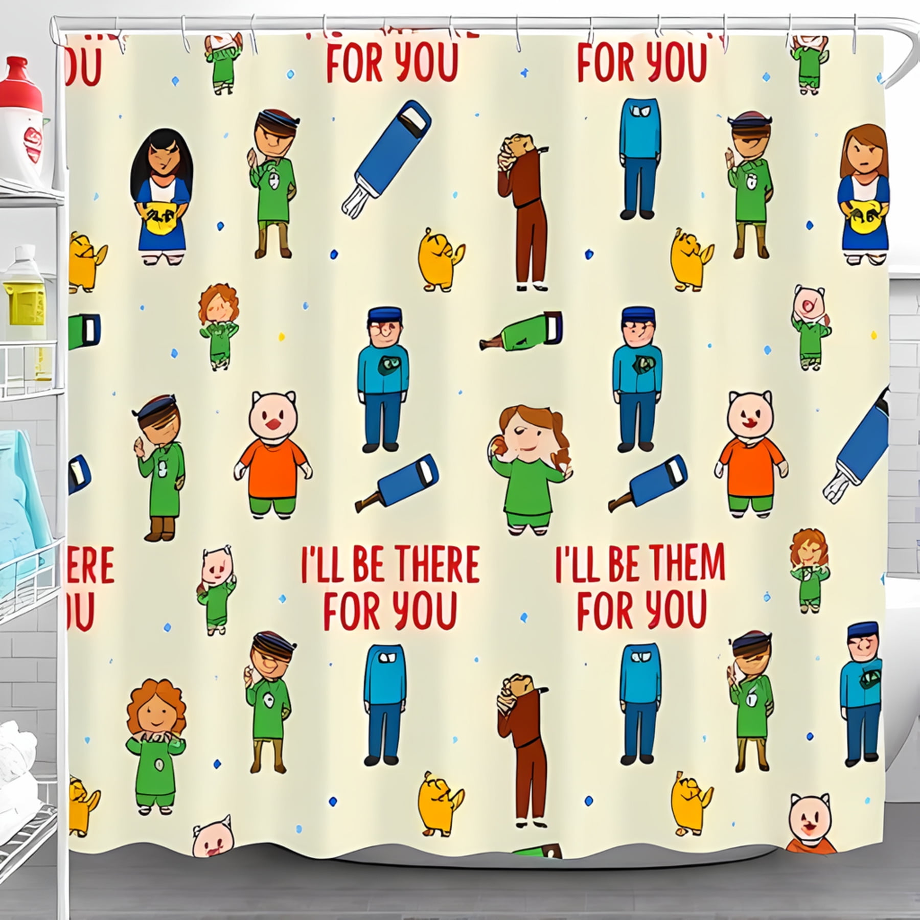 Whimsical Cartoon Character Shower Curtain with Adorable Animals and ...