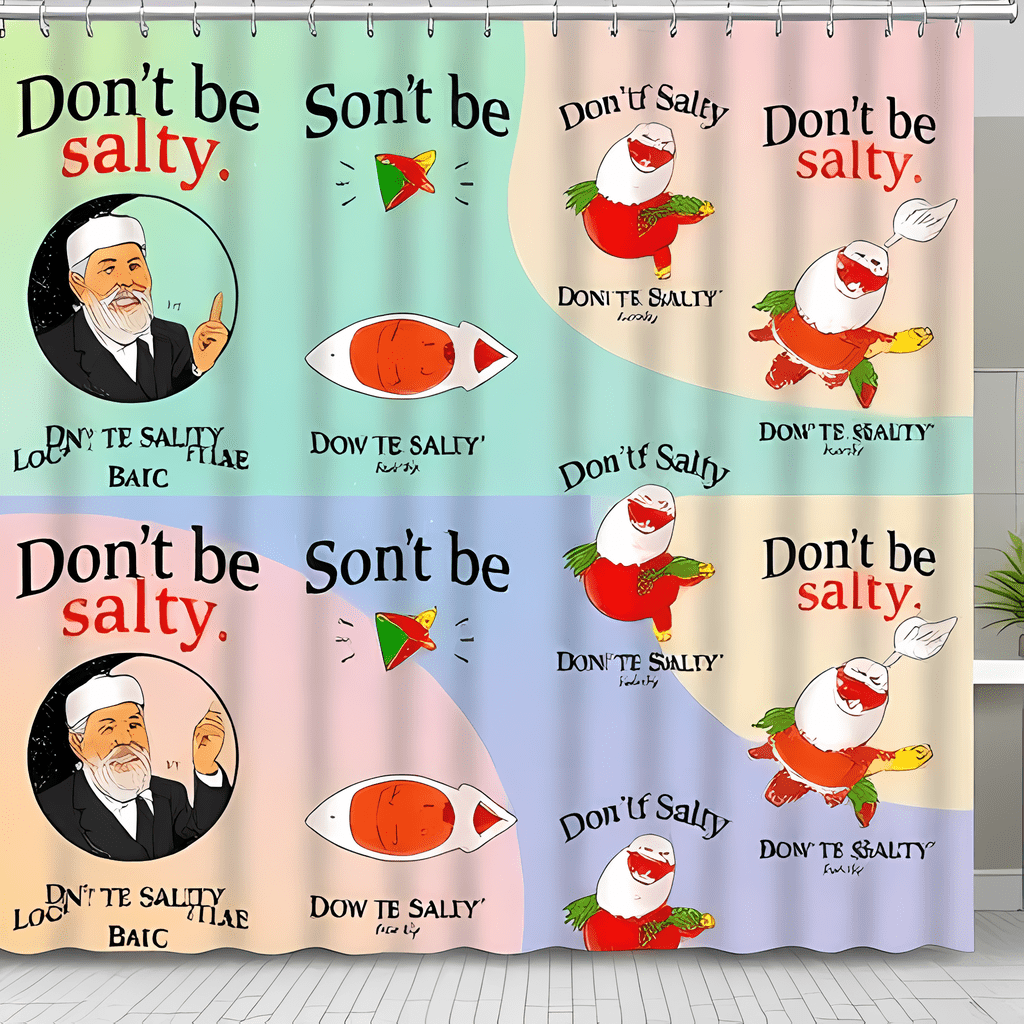 Whimsical Cartoon Character Shower Curtain with Fun Phrases - "Don't Be ...