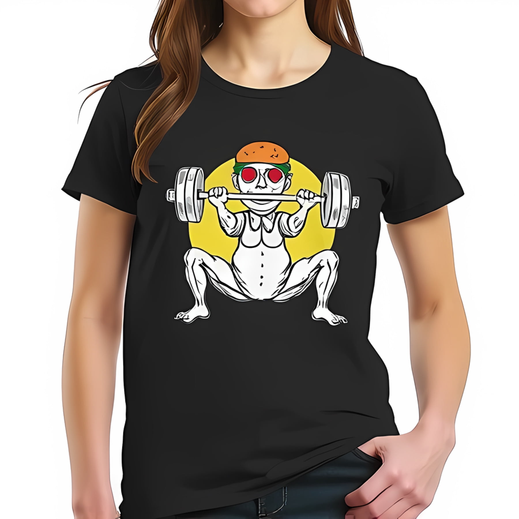 Whimsical Cartoon Character T-Shirt - Bald Figure with Hamburger Bun ...
