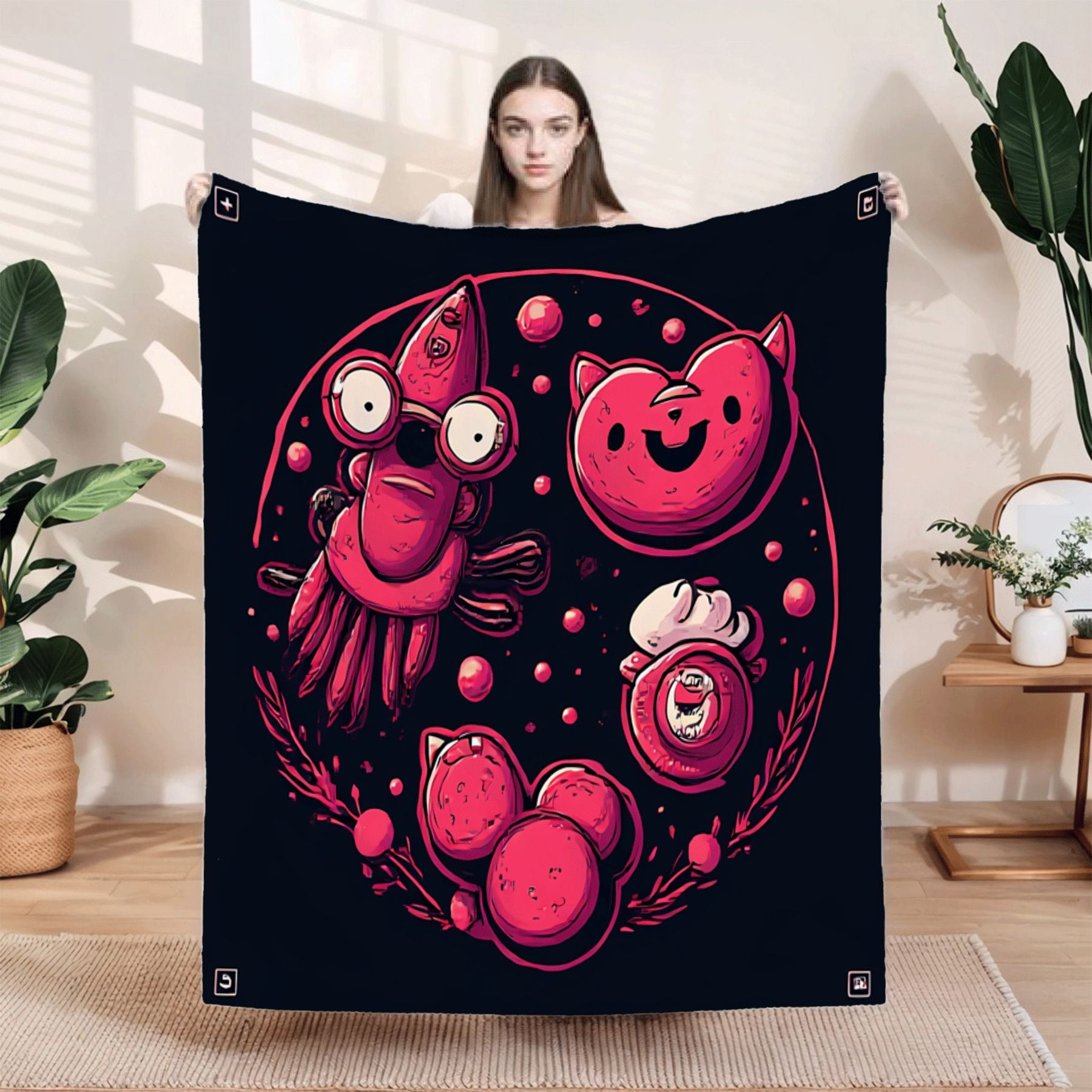 Whimsical Cartoon Characters Flannel Blanket - Soft Cozy Durable Design ...