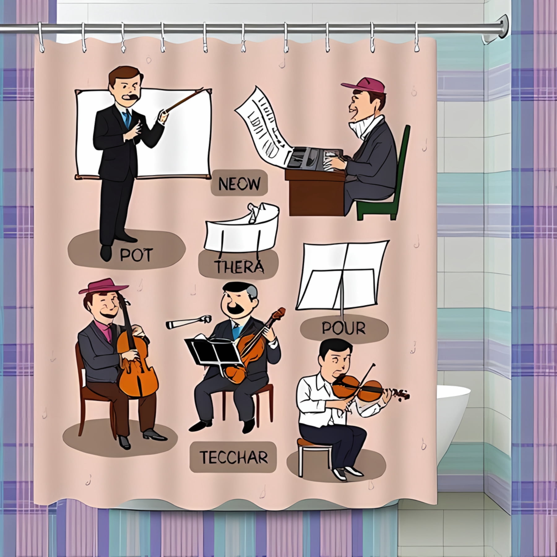 Whimsical Cartoon Characters Shower Curtain - Playful Design with ...