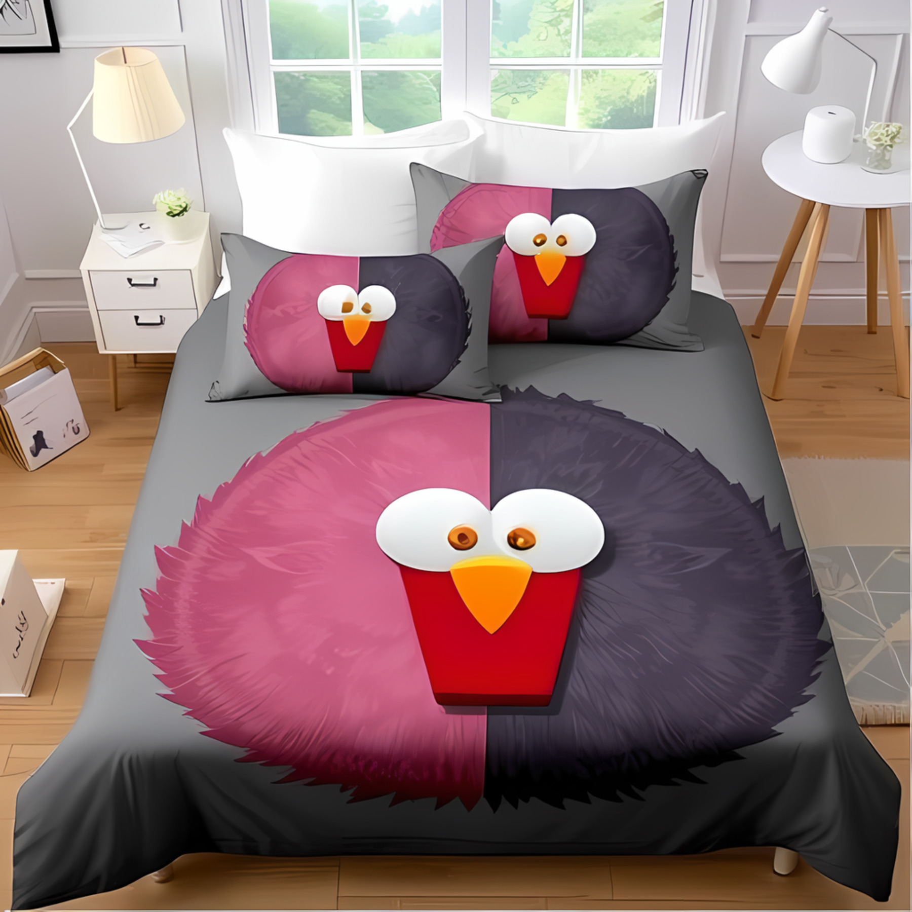 Whimsical Cartoon Chicken Duvet Cover Set Split Design for Bedroom ...