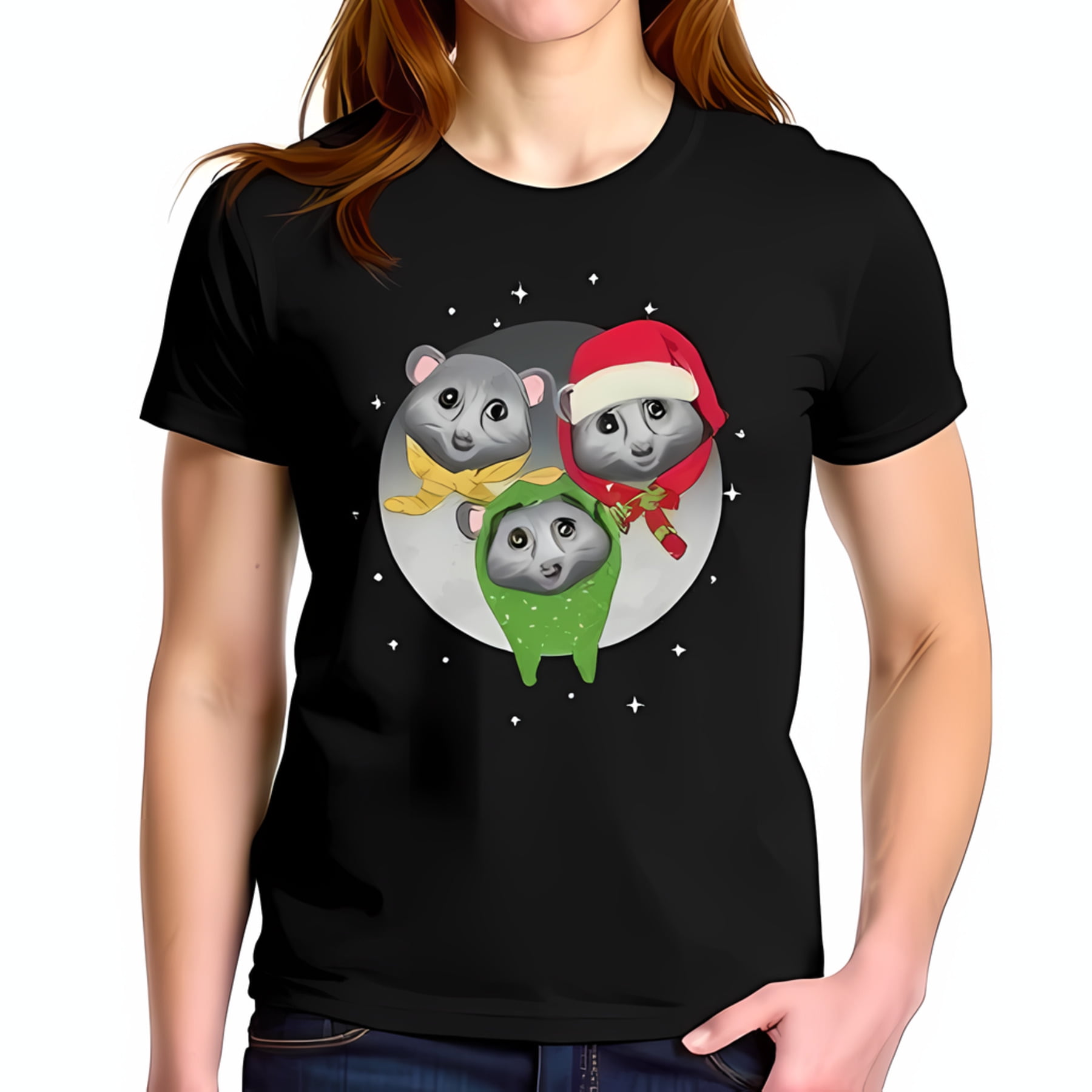 Whimsical Cartoon Creatures T-Shirt - Black Cotton Short Sleeve with ...