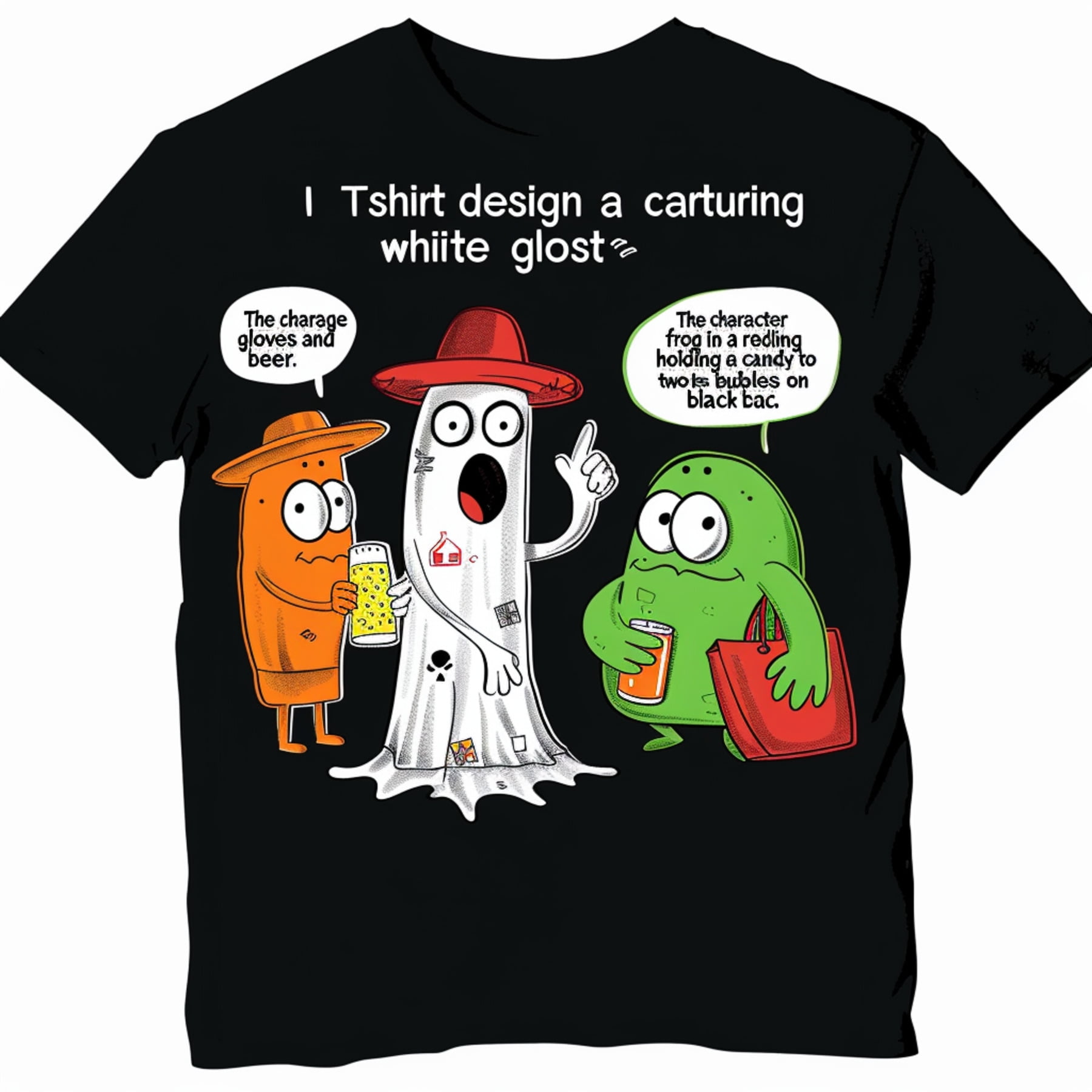 Whimsical Cartoon Ghost Frog Design Black T Shirt Fun and Playful ...