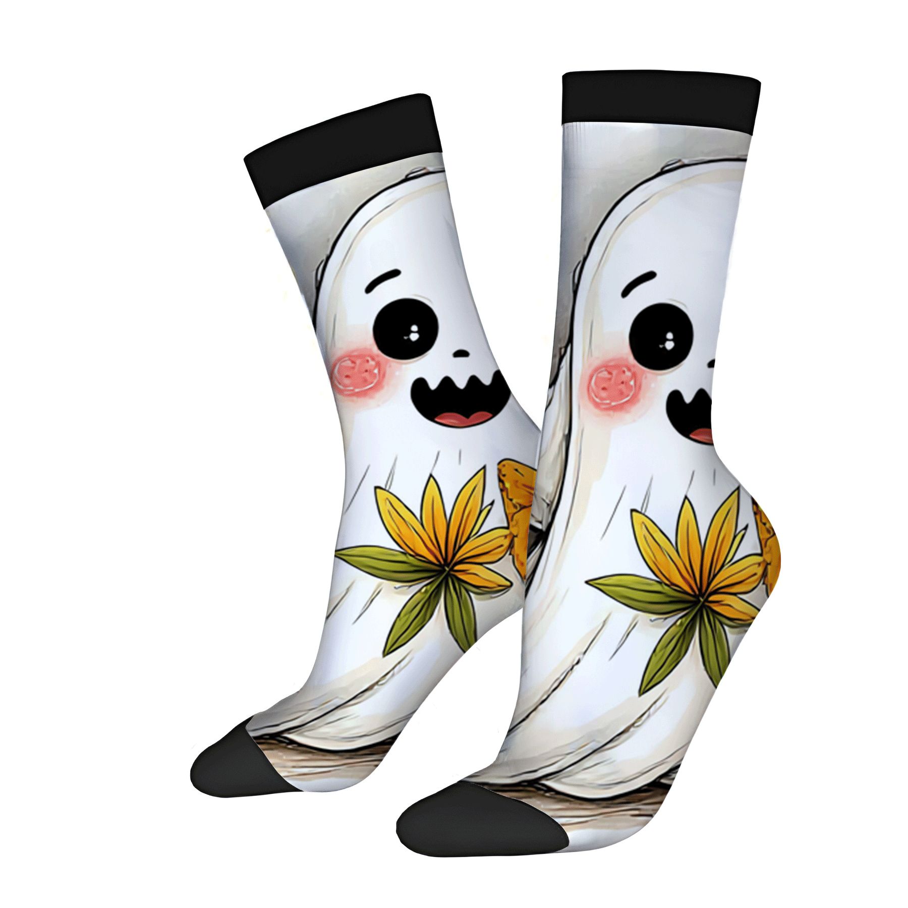 Whimsical Cartoon Ghost Socks - 2 Pairs of Unisex Trendy Socks with ...