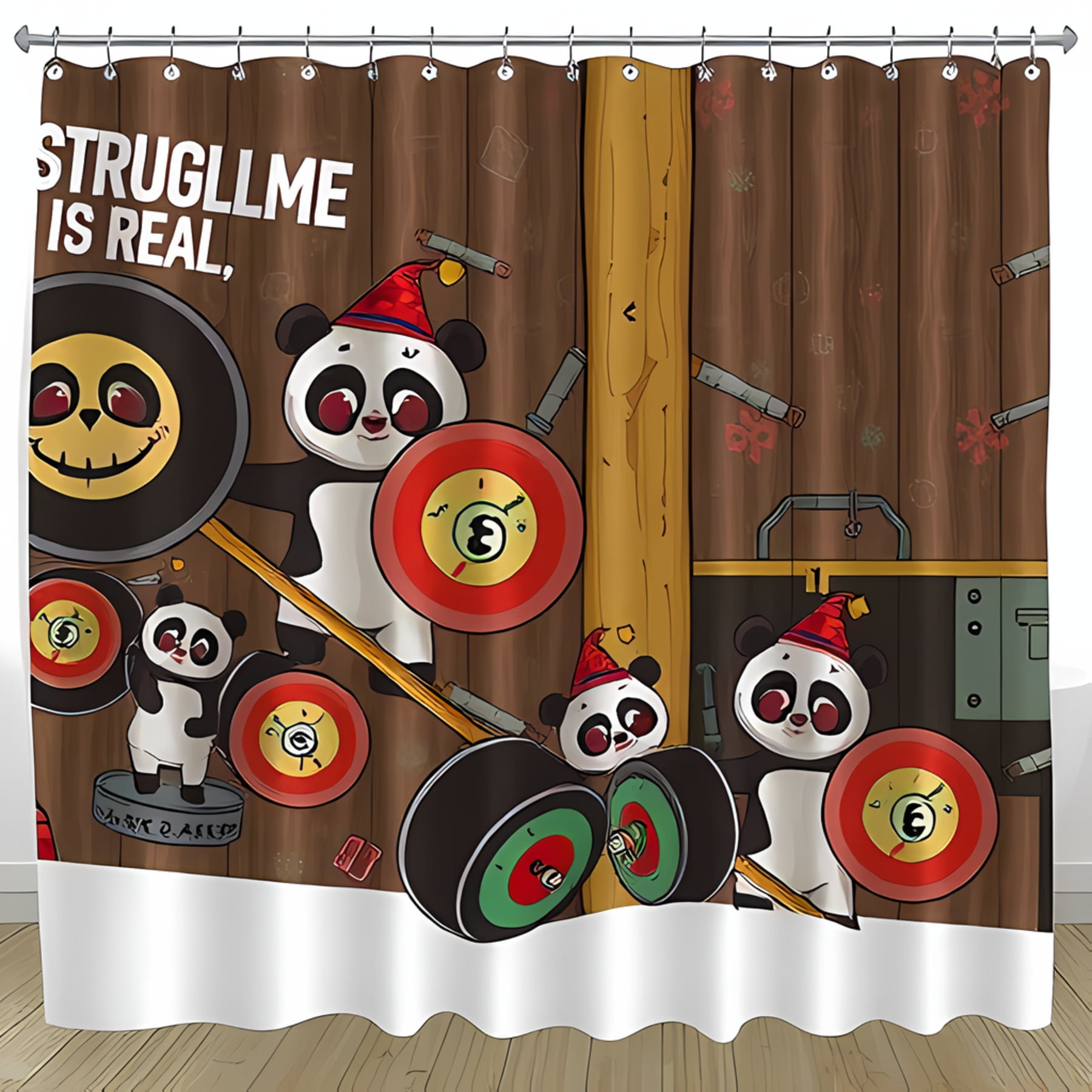 Whimsical Cartoon Panda Shower Curtain - Playful Party Theme with ...