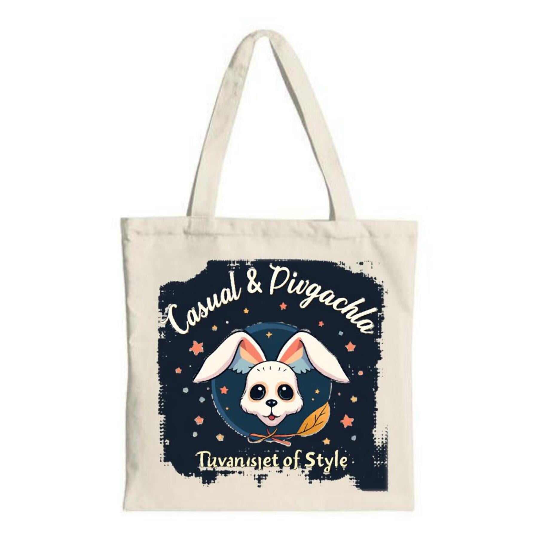 Whimsical Cartoon Rabbit Canvas Tote Bag - Stars & Design ' Casual ...
