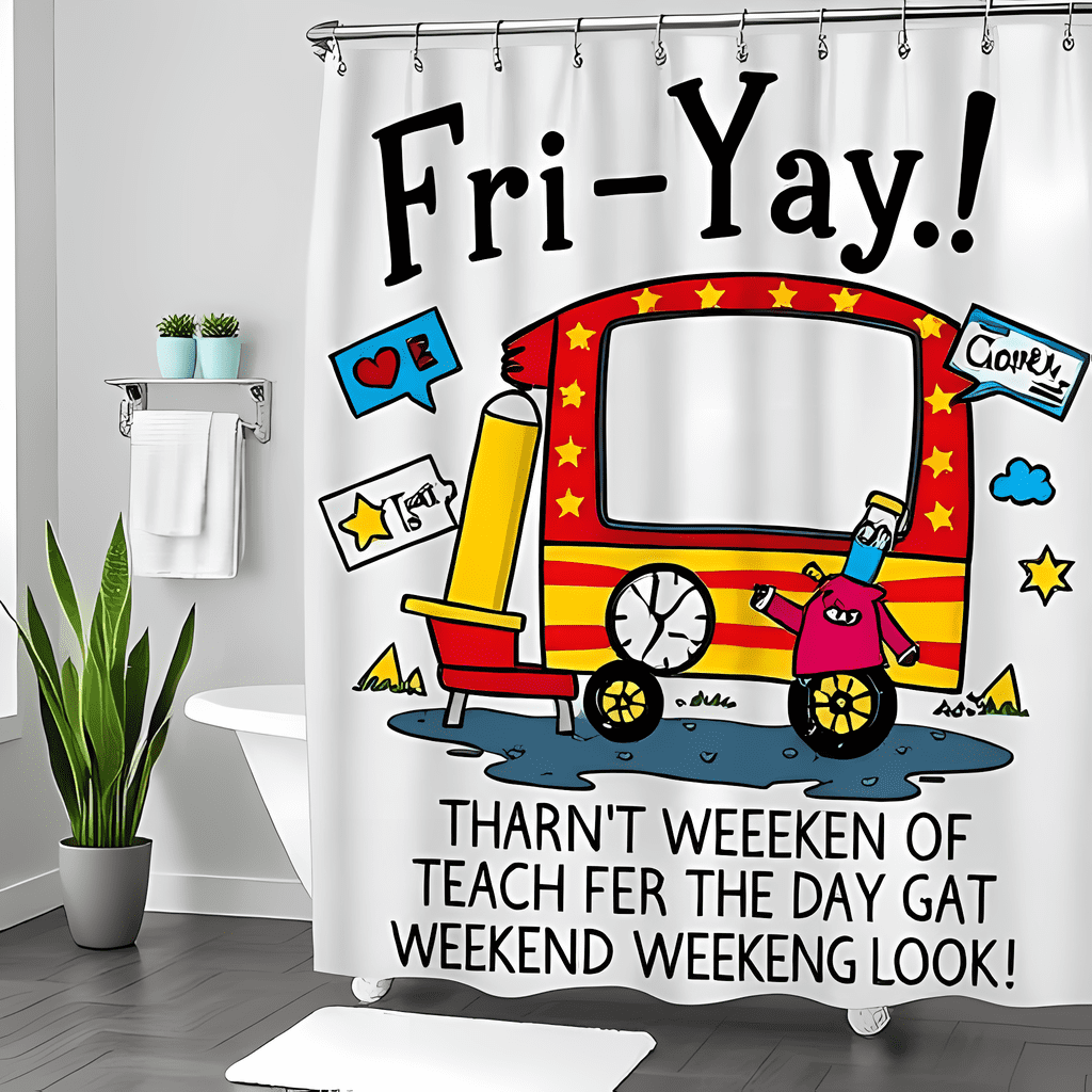 Whimsical Cartoon Red Wagon Shower Curtain - Fun 'Fri-Yay Design with ...