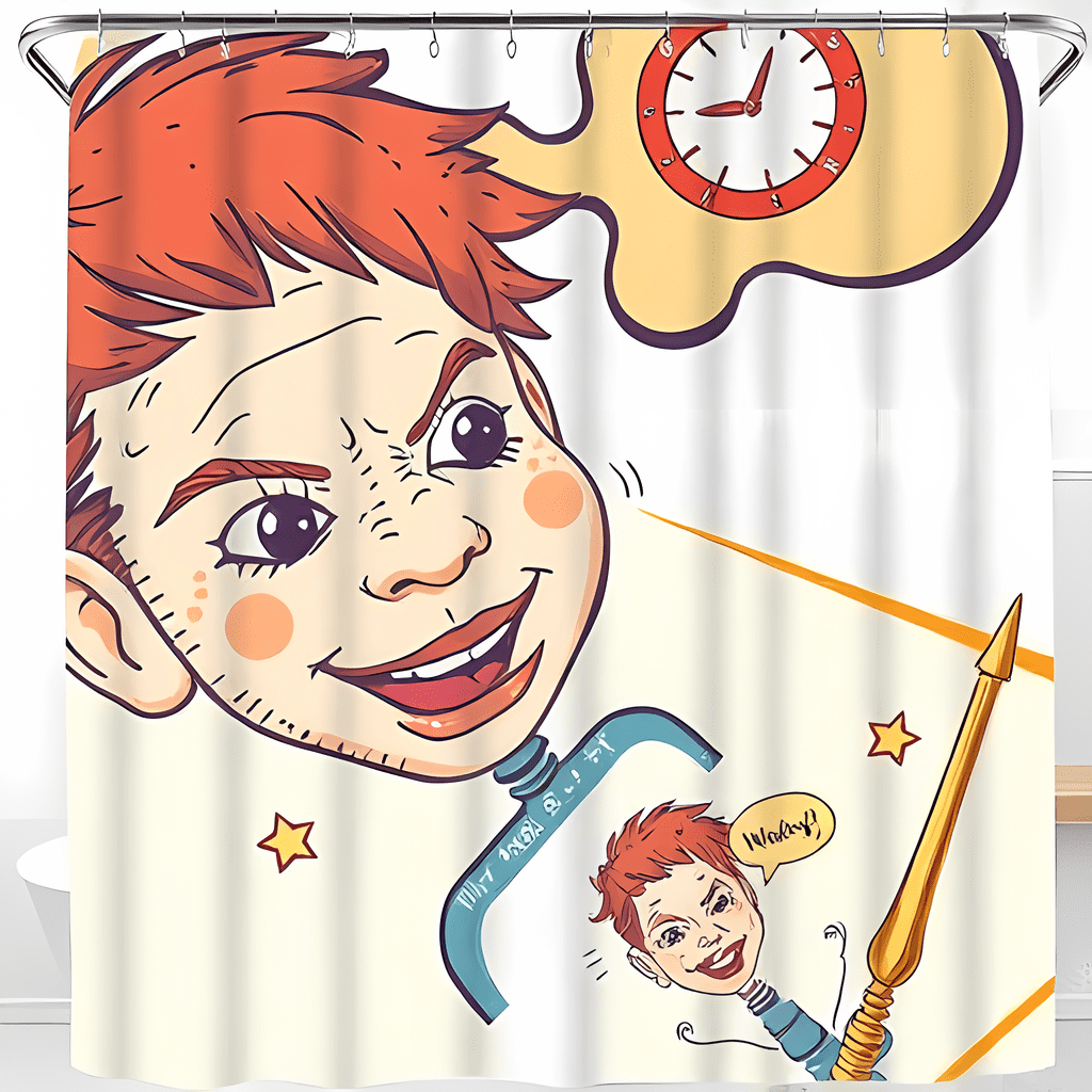Whimsical Cartoon Shower Curtain Featuring Freckled Red-Headed Boy ...